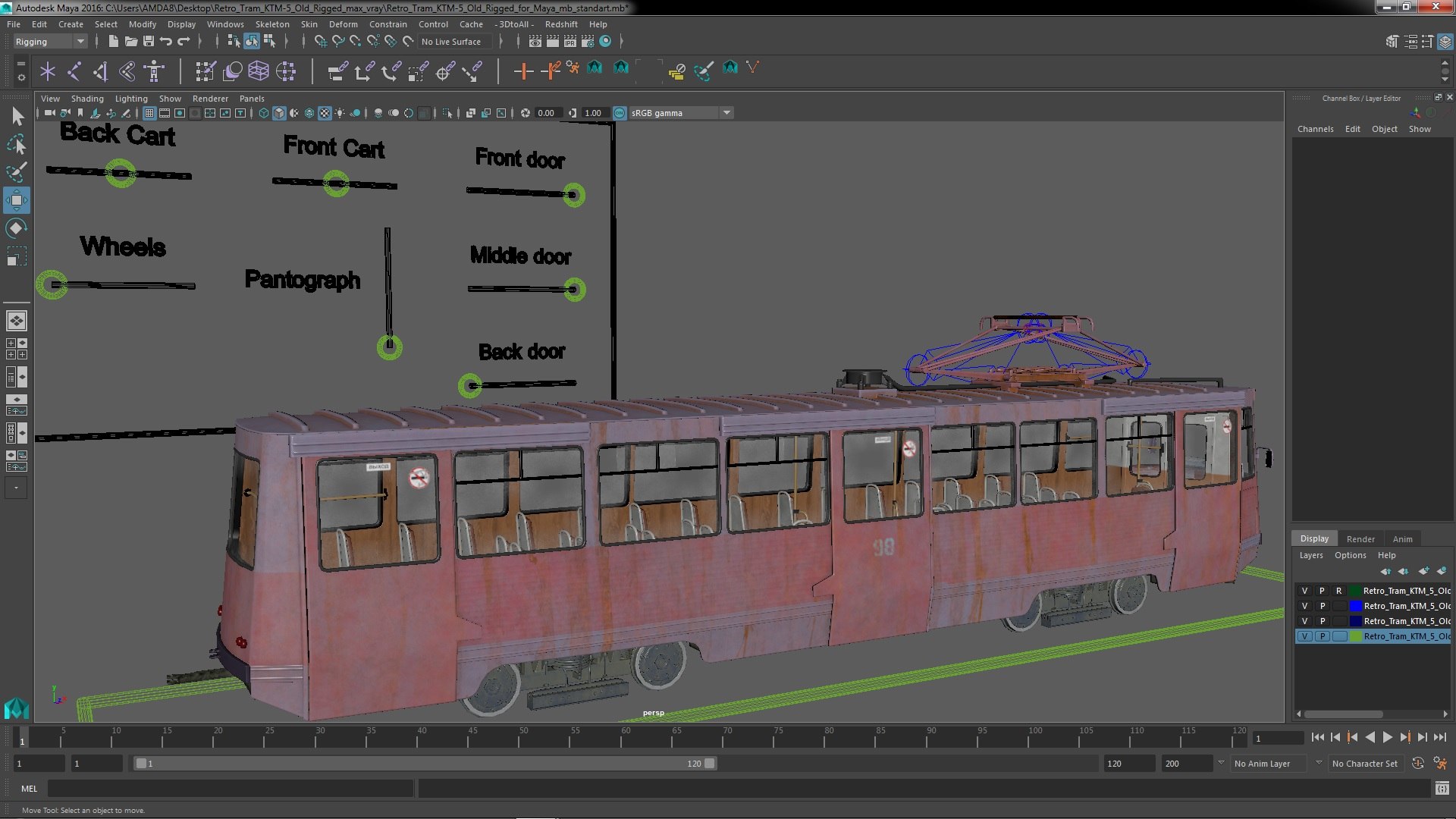 3D model Retro Tram KTM-5 Old Rigged for Maya - TurboSquid 2134259