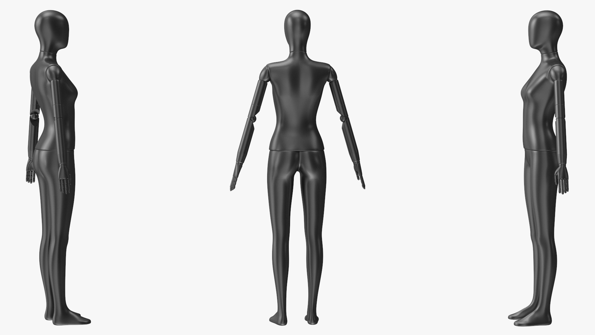 3D Flexible Female Mannequin Satin Black Rigged for Modo model ...