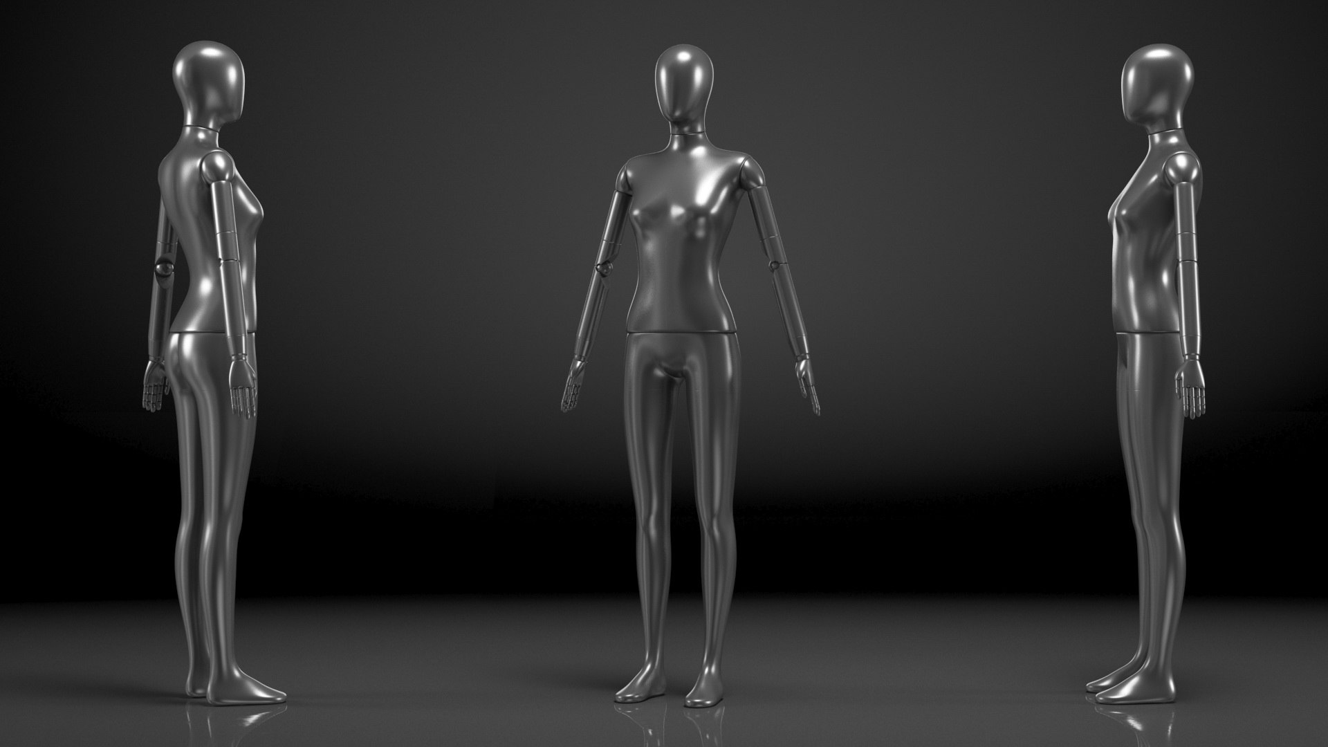 3D Flexible Female Mannequin Satin Black Rigged for Modo model ...