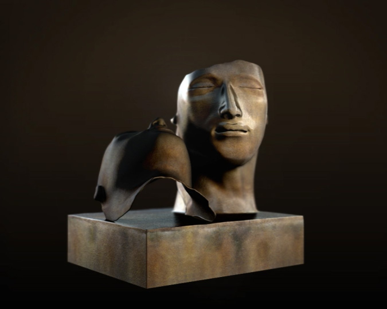 3d Bronze Face Statue Model