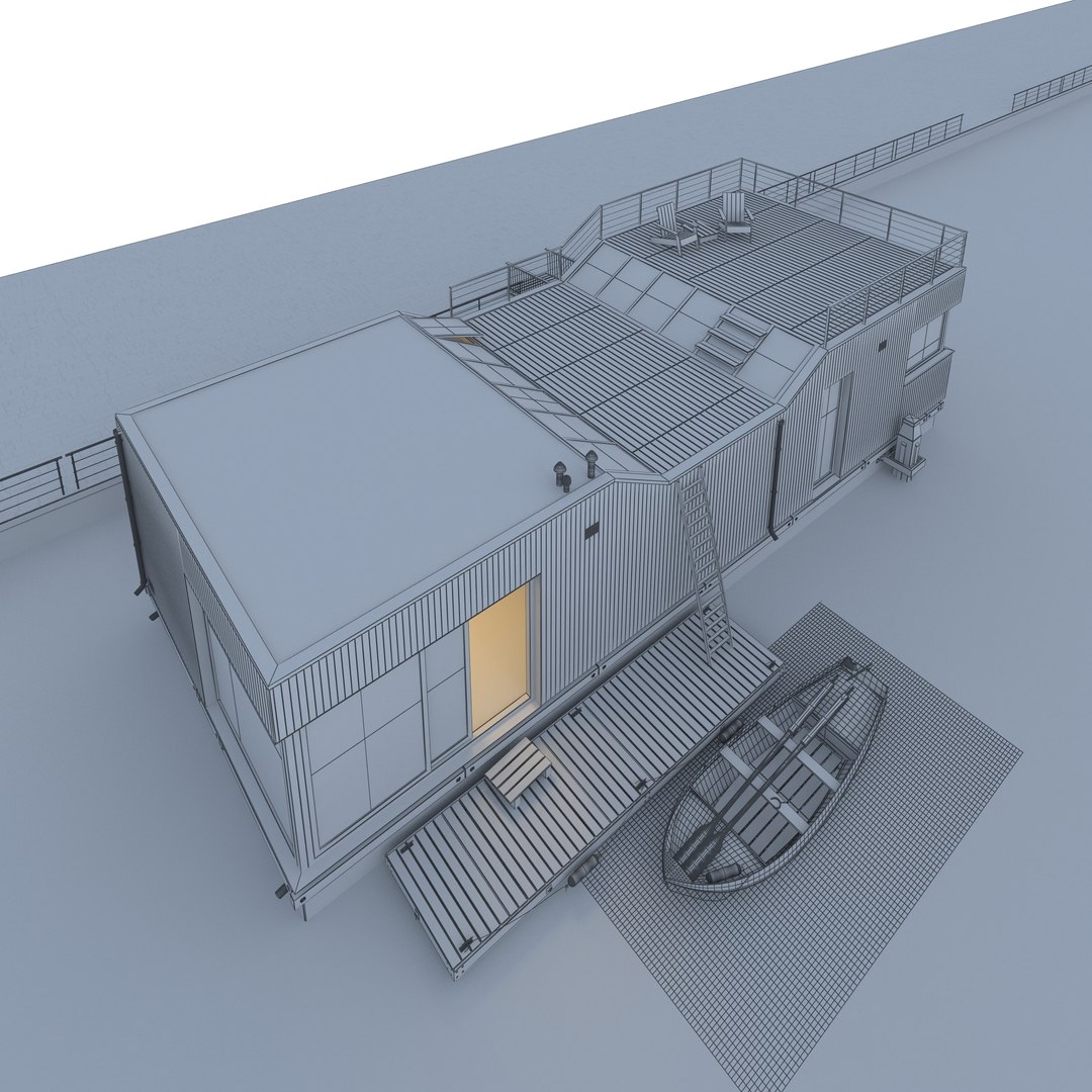 3d Modern Houseboat Moored Model