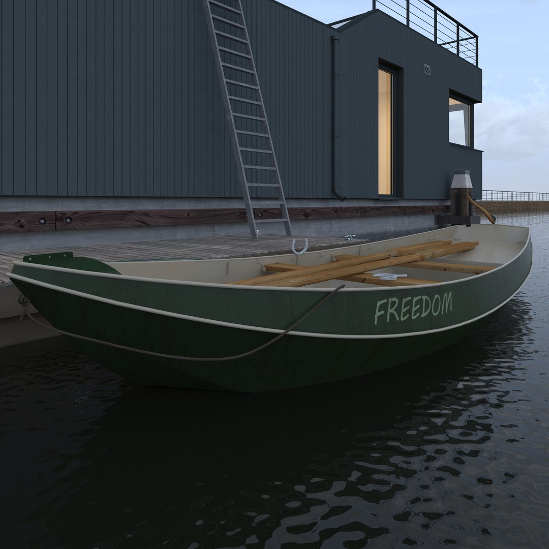 3d Modern Houseboat Moored Model
