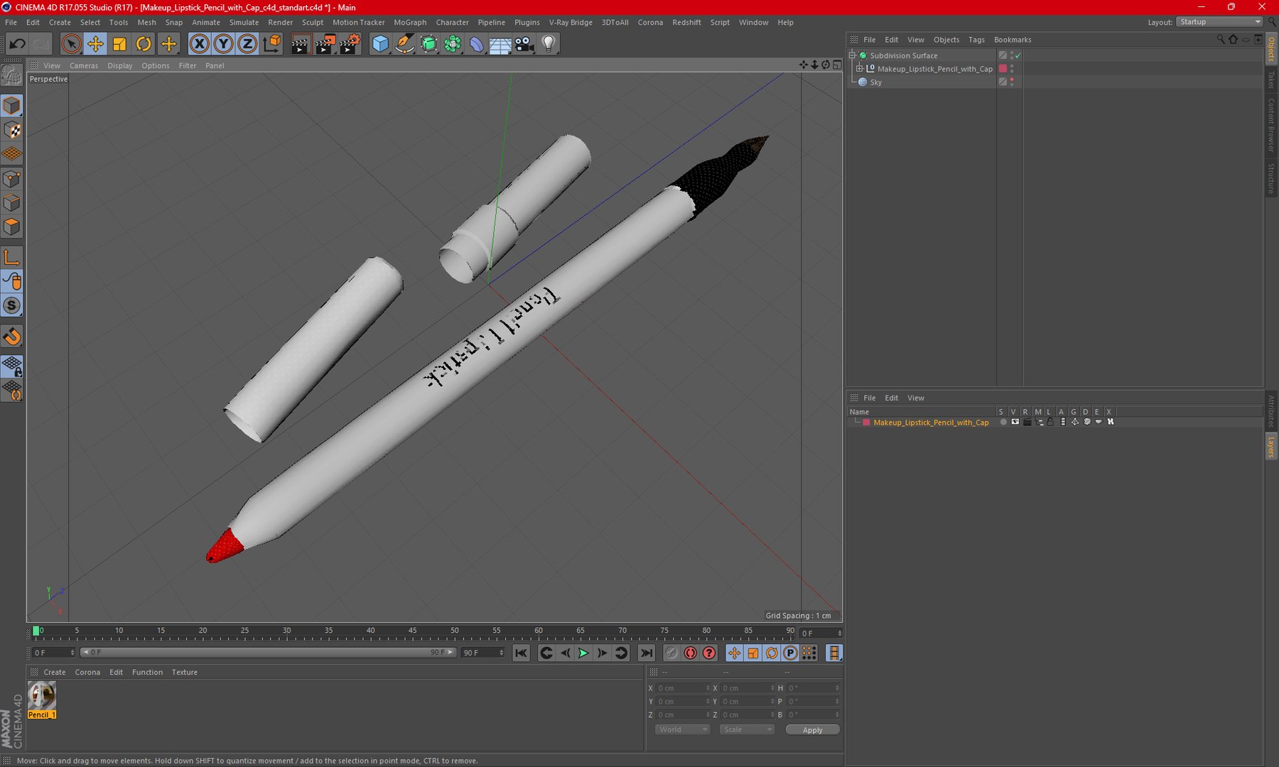 3D Model Makeup Lipstick Pencil With Cap - TurboSquid 2218558