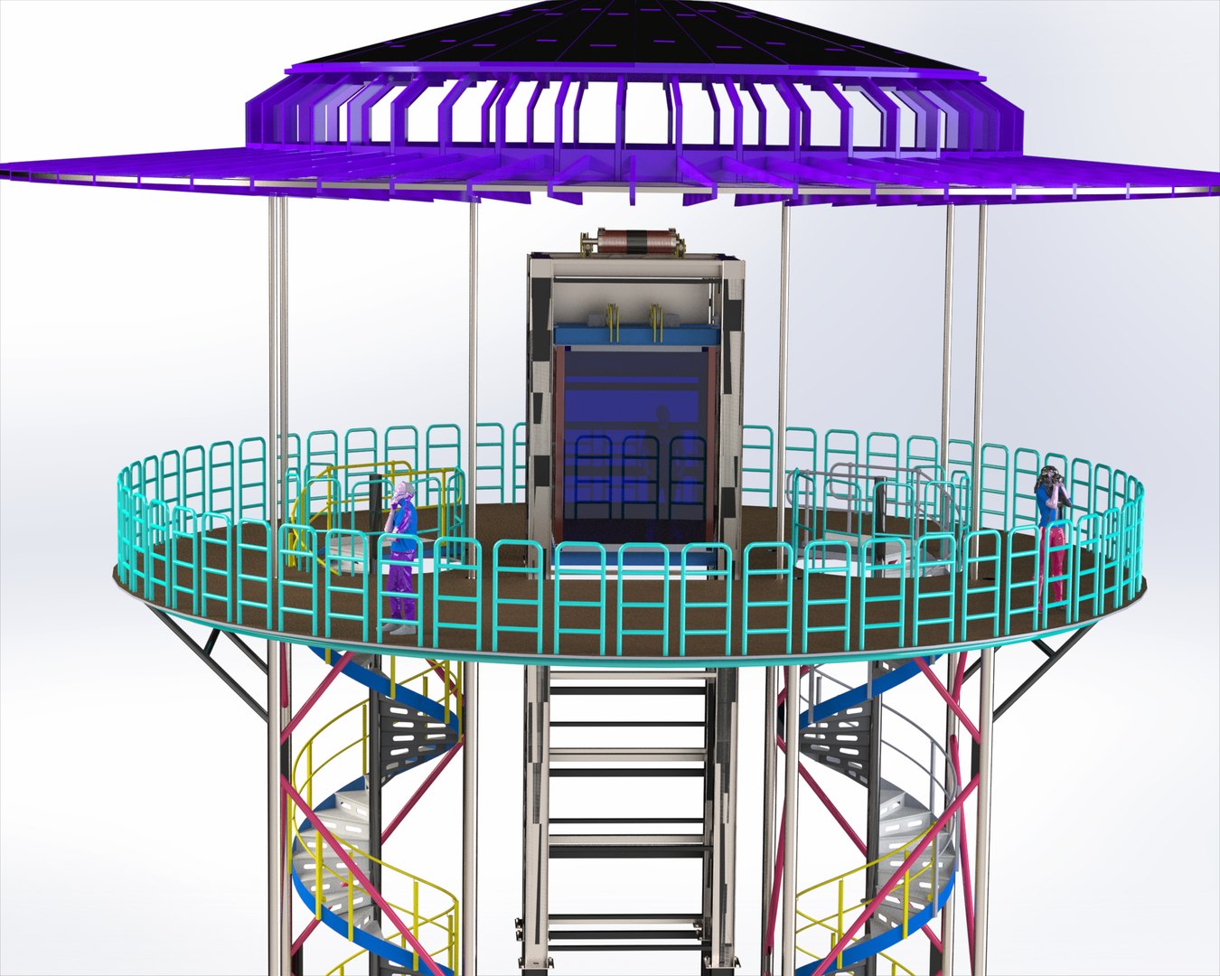 Observation Tower With Spiral Staircases And Elevator Real-Scale 3D ...