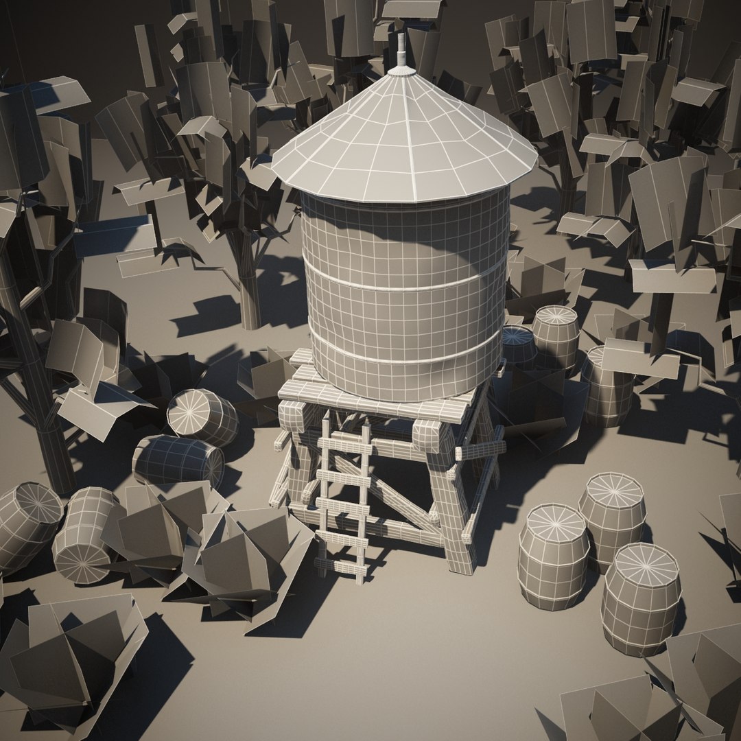 3d water tower environment model