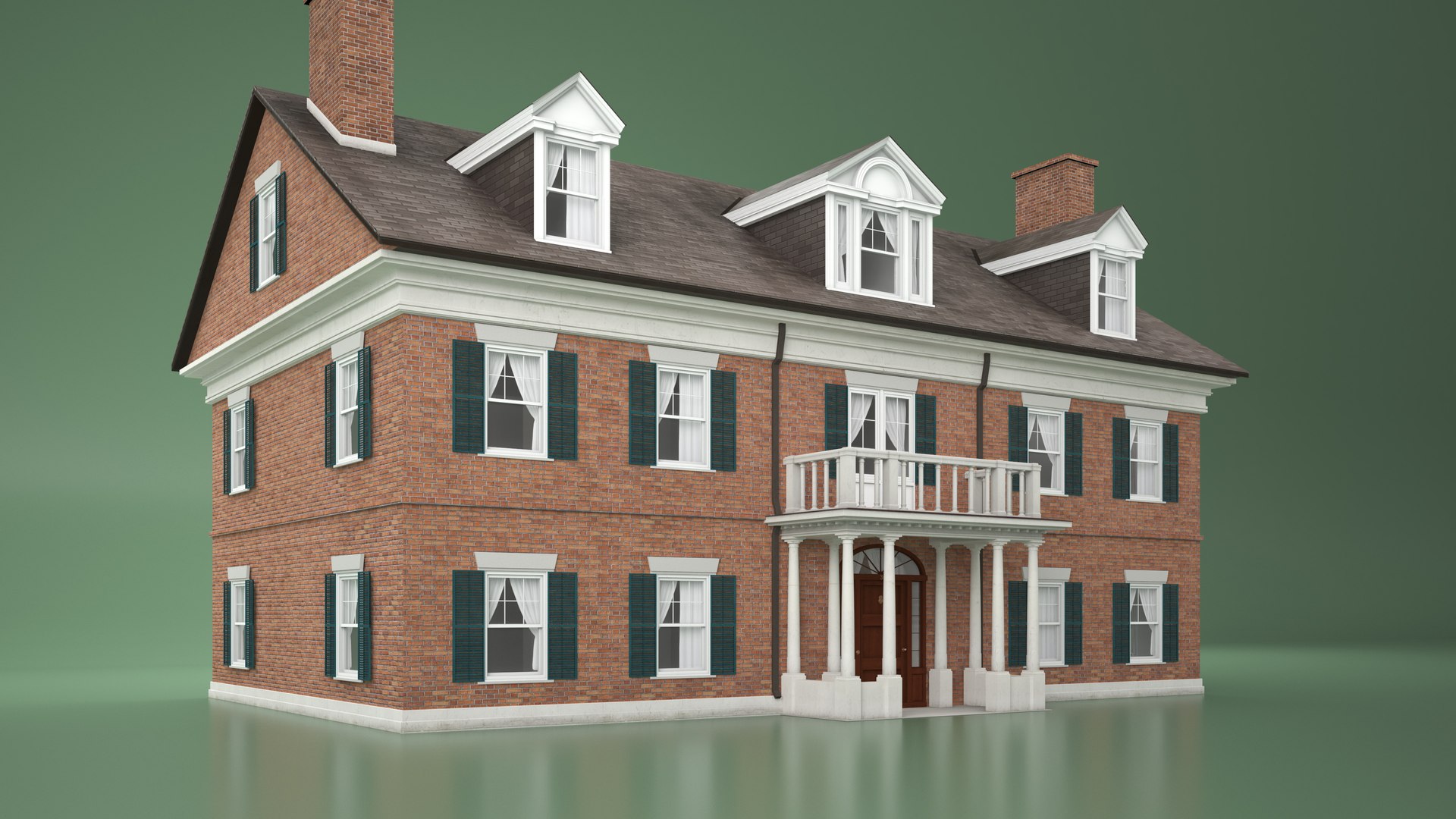 3D Classic Two-Story Brick House Model - TurboSquid 2211394