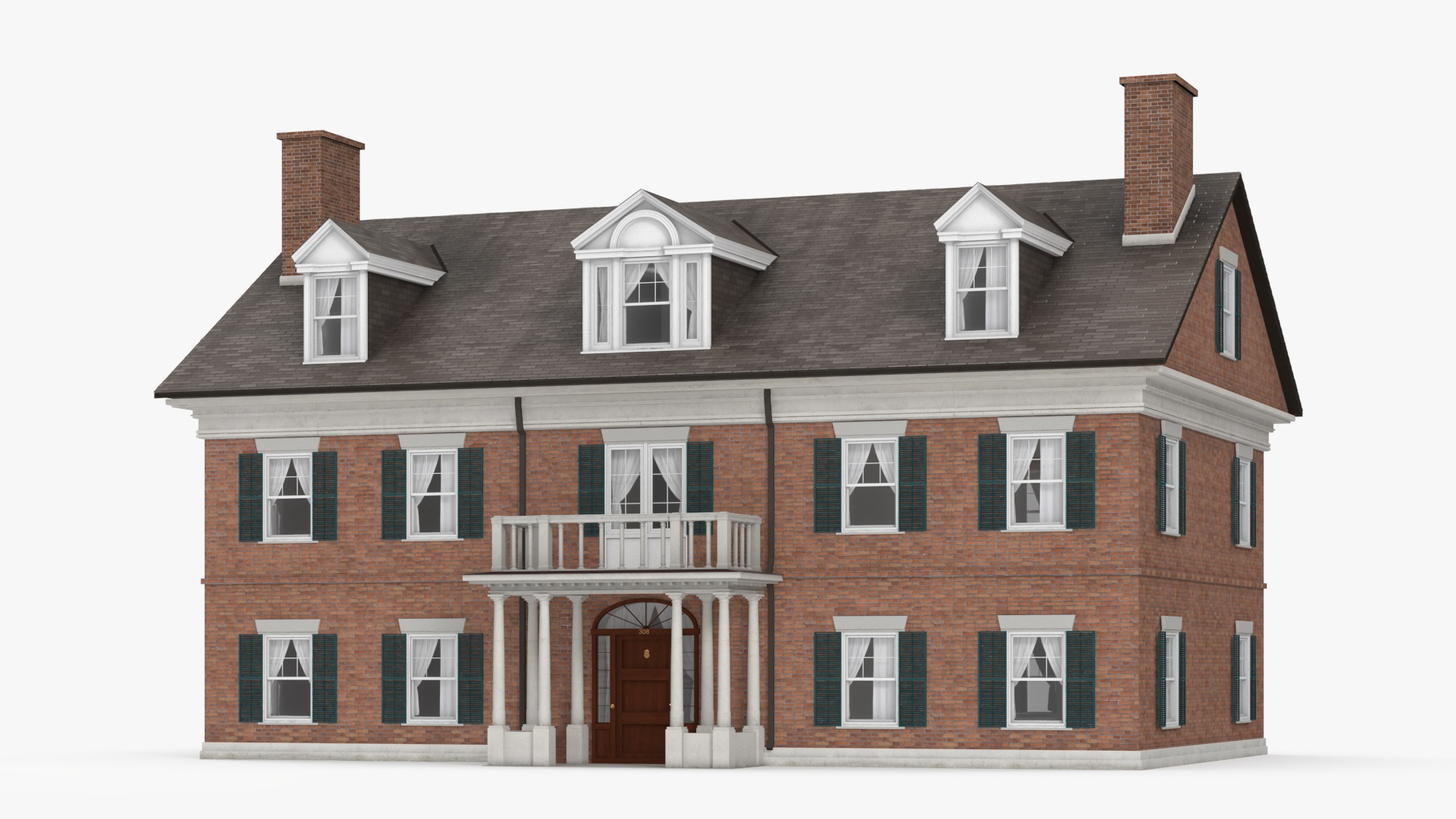 3D Classic Two-Story Brick House Model - TurboSquid 2211394