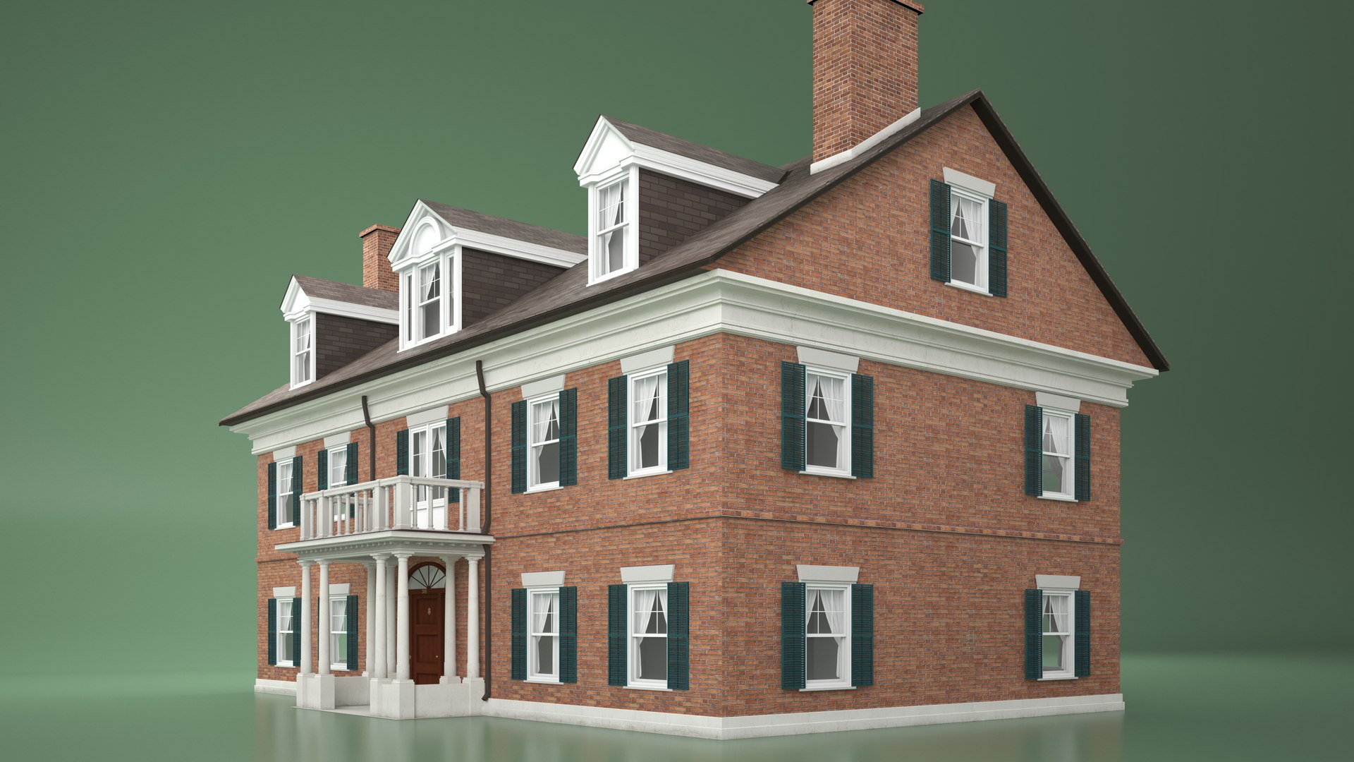 3D Classic Two-Story Brick House Model - TurboSquid 2211394
