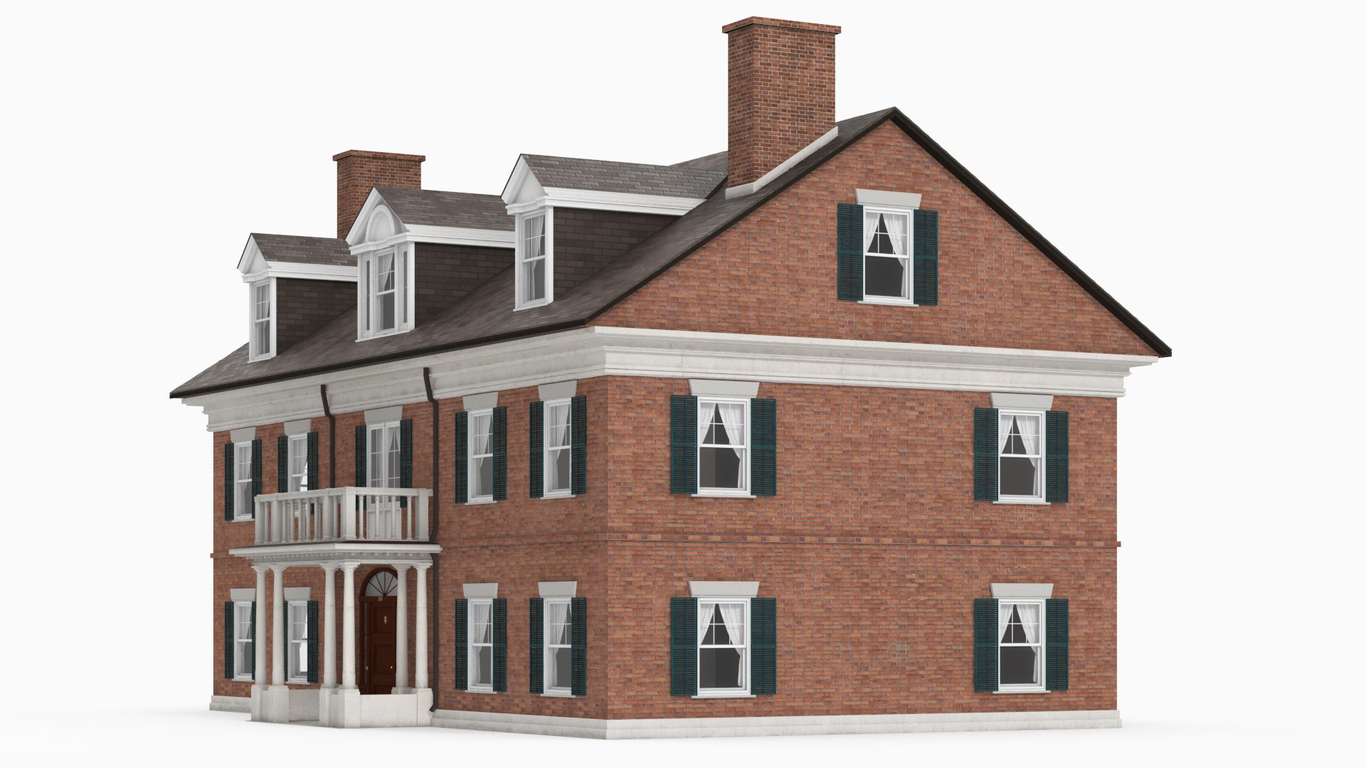 3D Classic Two-Story Brick House Model - TurboSquid 2211394