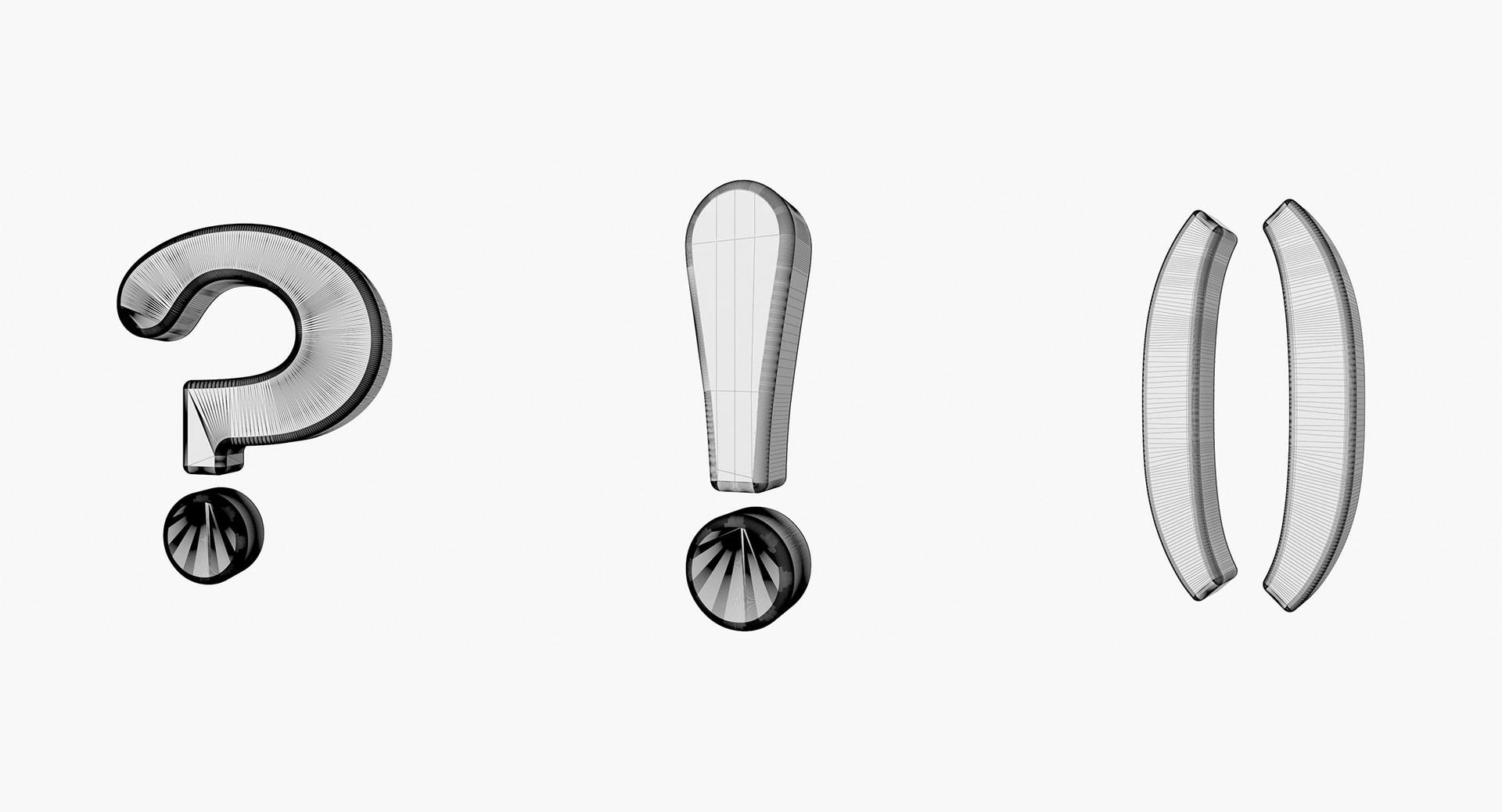 3D Letters And Punct Marks With Soft Chamfer - TurboSquid 2334484