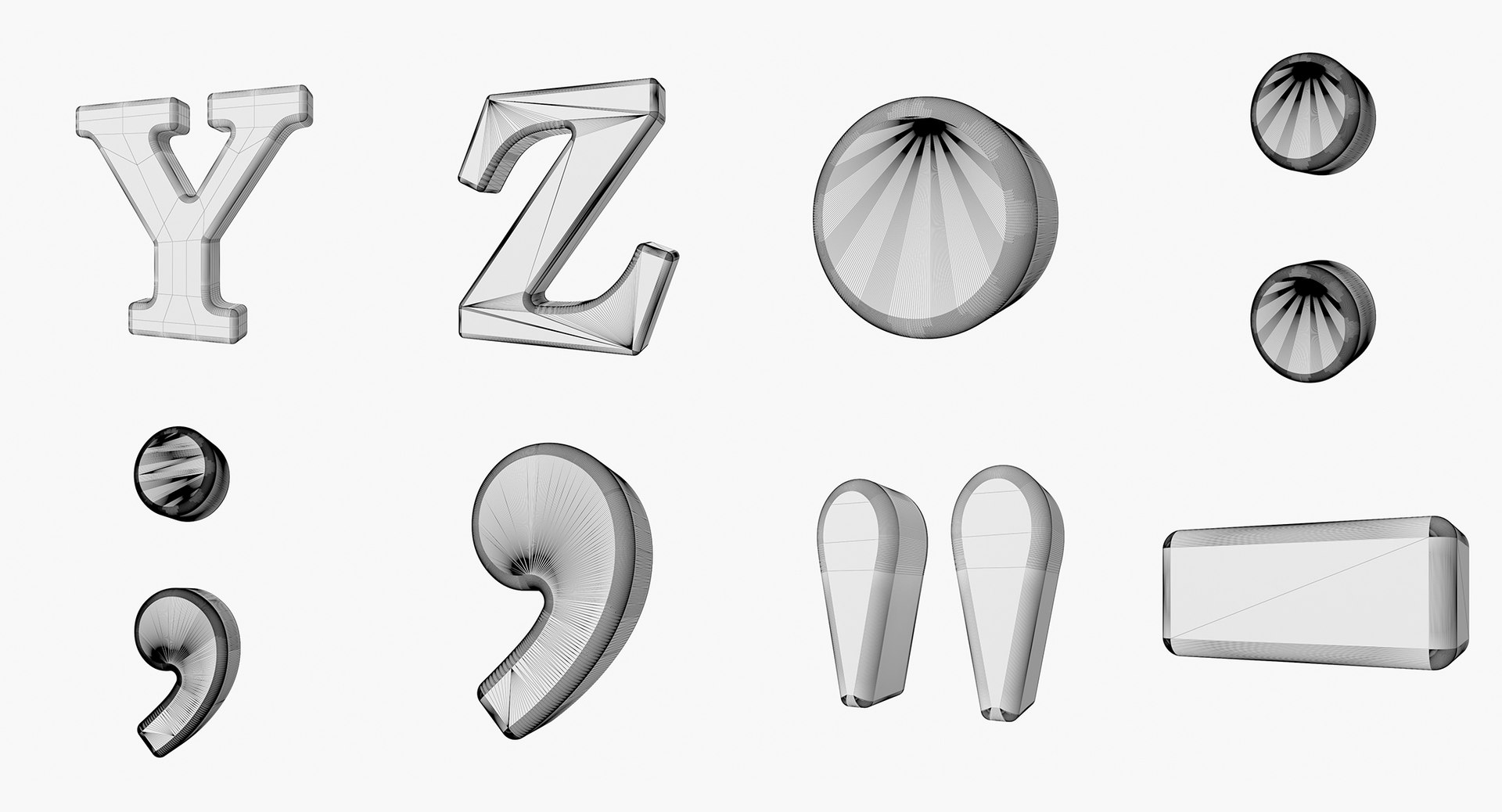 3D Letters And Punct Marks With Soft Chamfer - TurboSquid 2334484