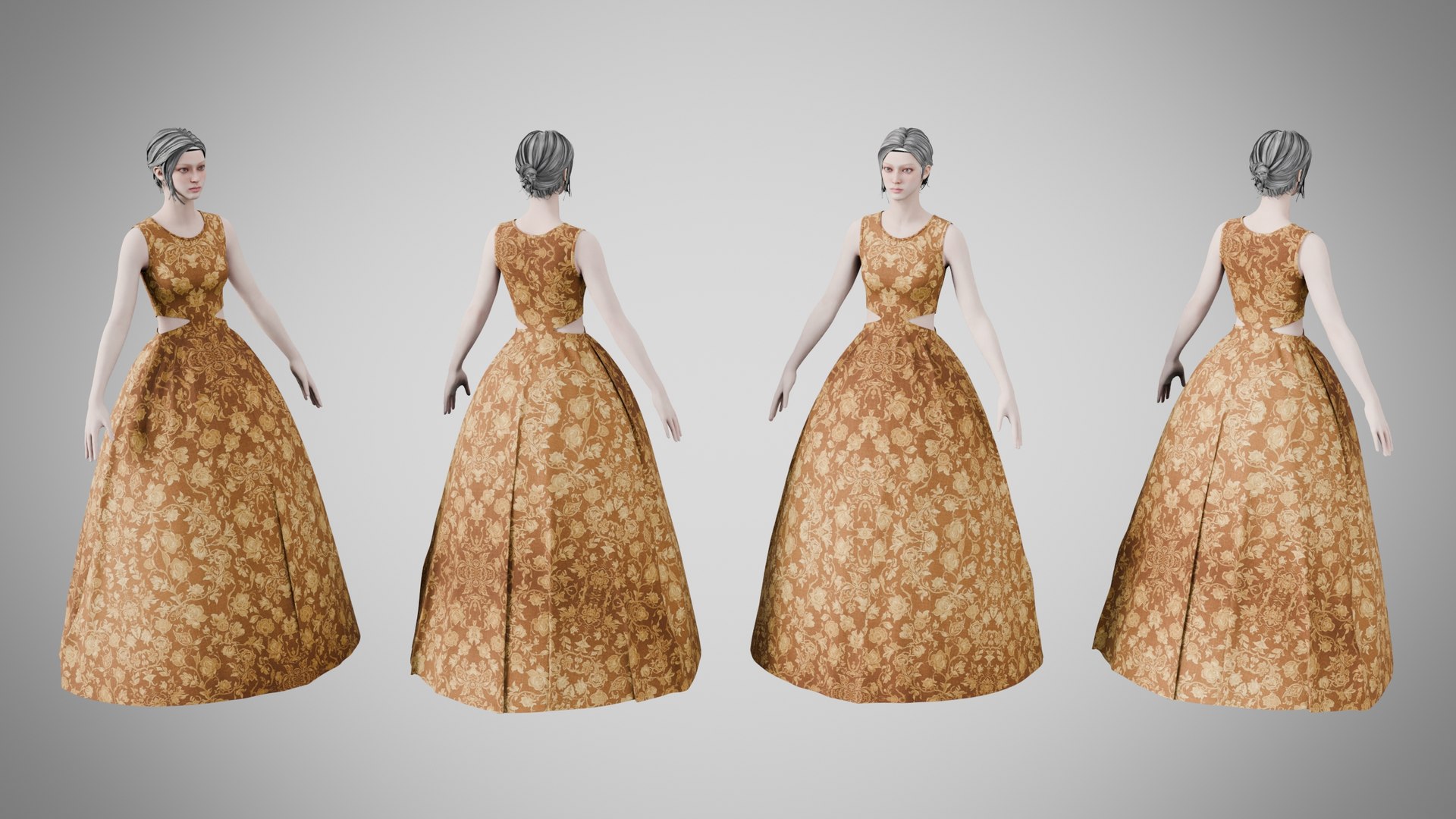 Dress 32 Amber Bloom Brocade V2 3D Model - TurboSquid 2499741