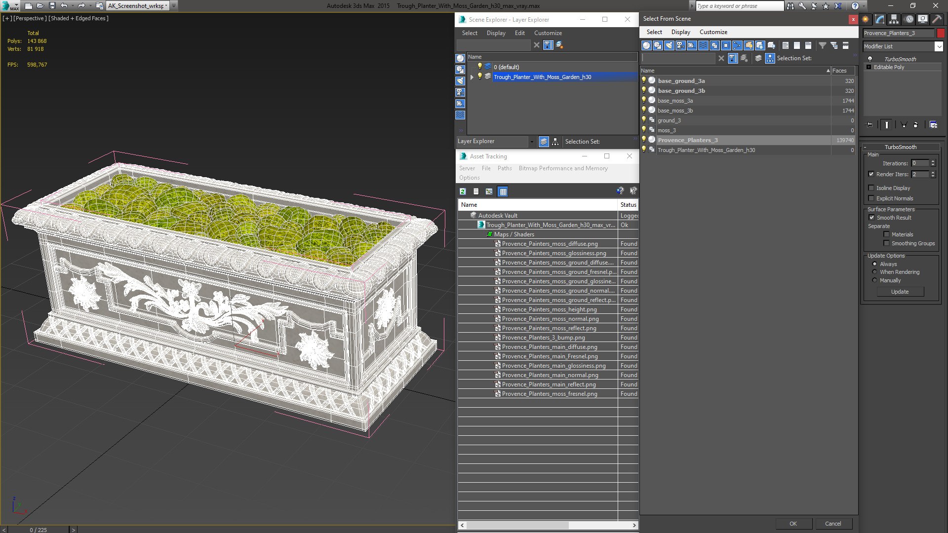 3D Trough Planter With Moss Garden h30 model - TurboSquid 1942195