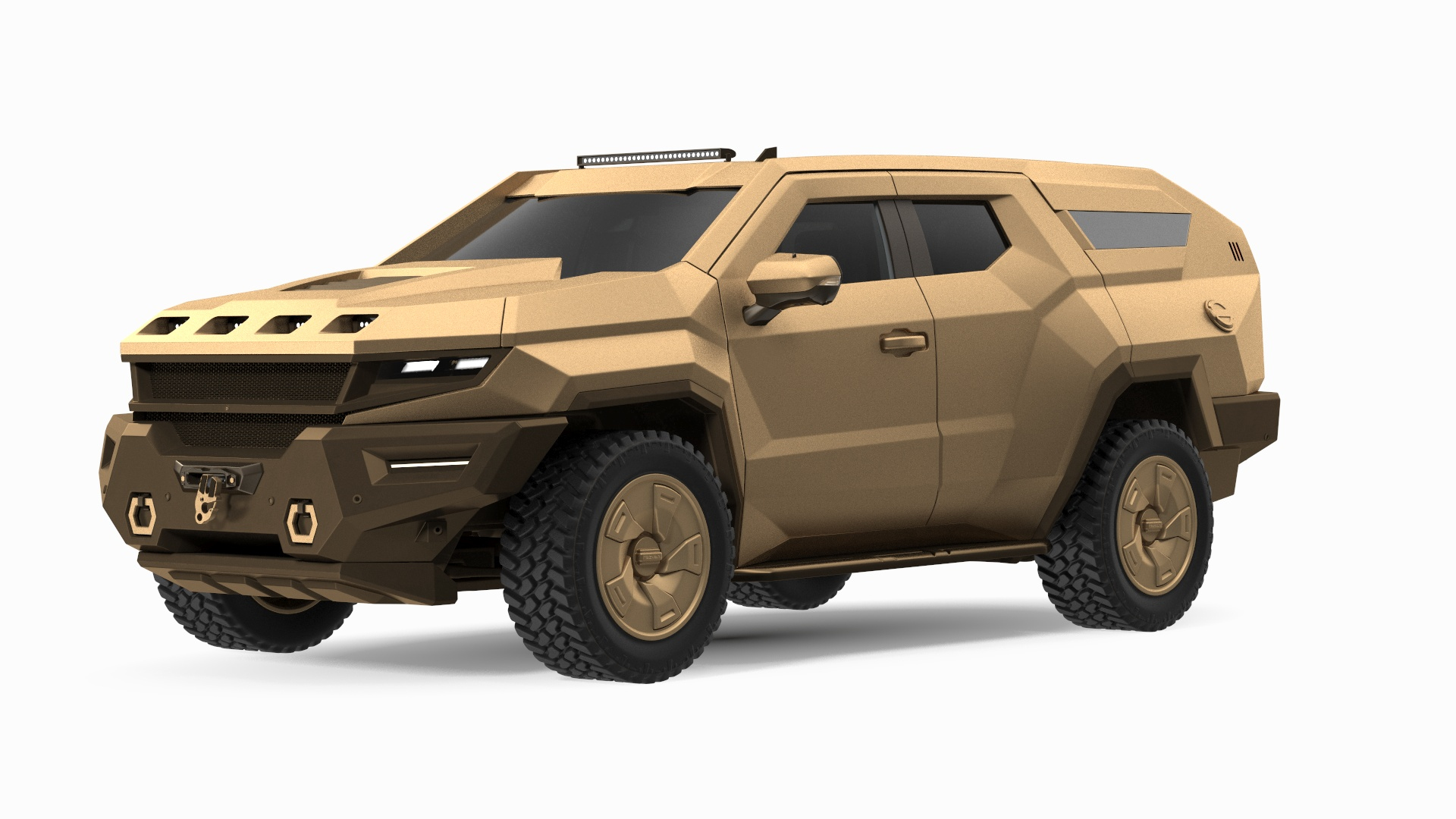 Armored Sand Colored SUV With Lights On 3D - TurboSquid 2268762