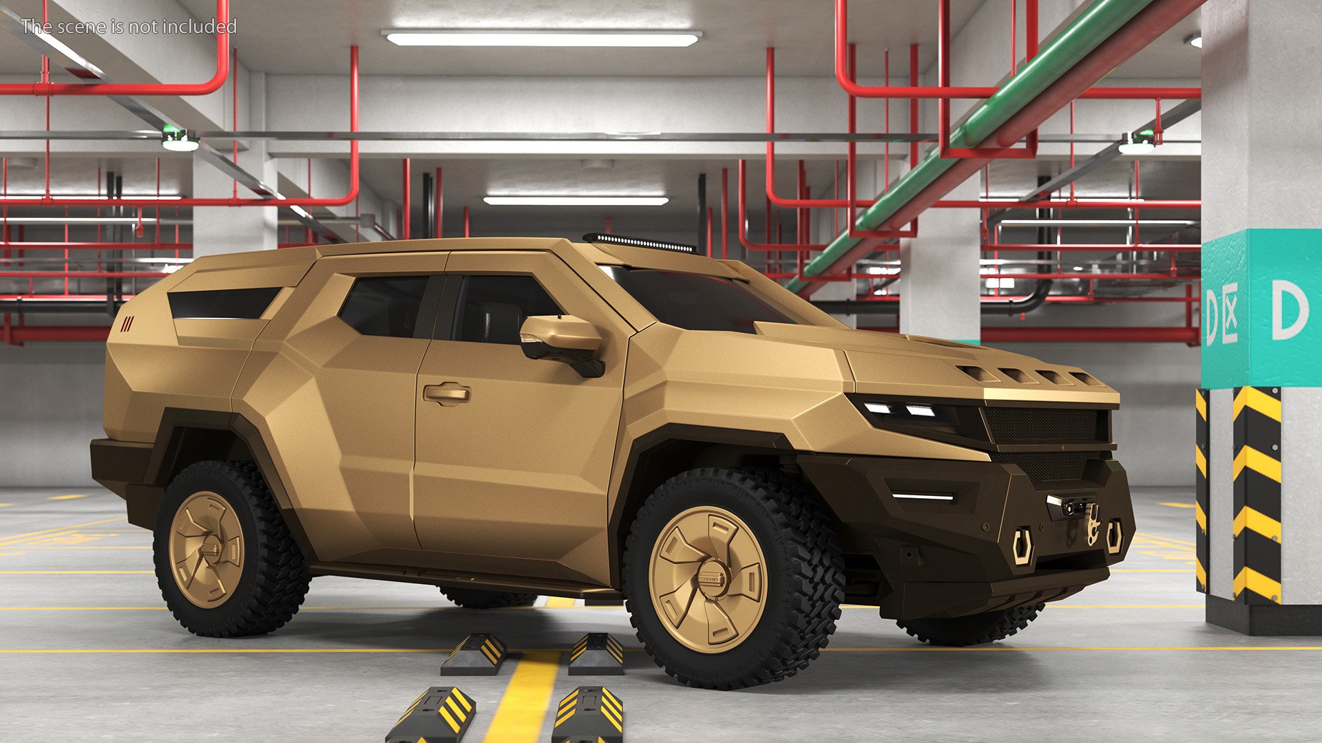 Armored Sand Colored SUV With Lights On 3D - TurboSquid 2268762