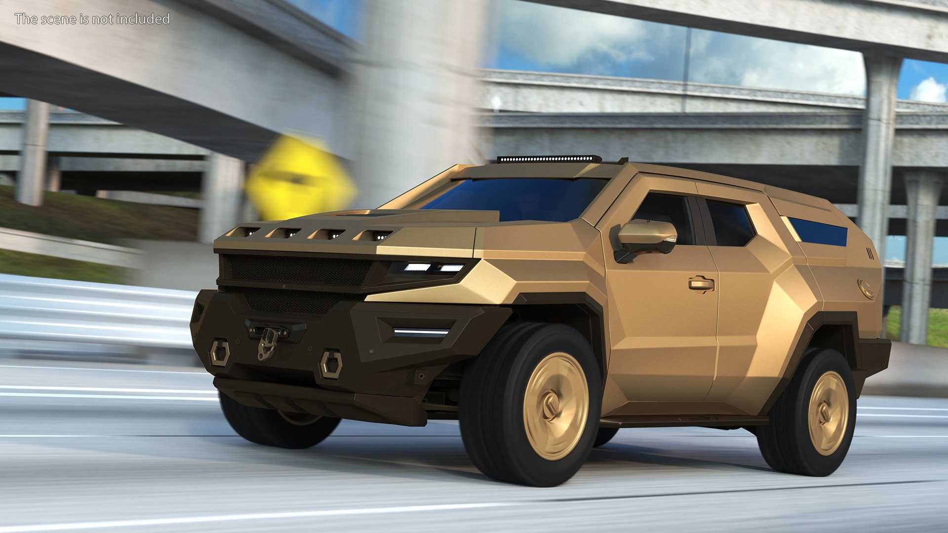 Armored Sand Colored SUV With Lights On 3D - TurboSquid 2268762
