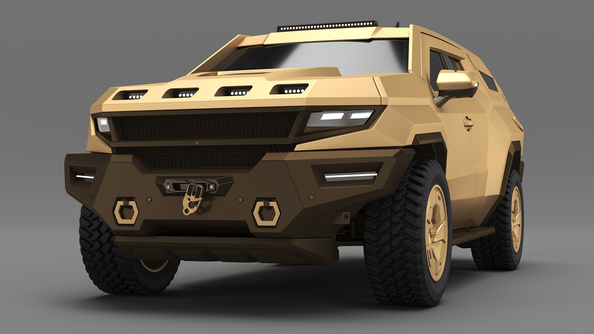 Armored Sand Colored SUV With Lights On 3D - TurboSquid 2268762