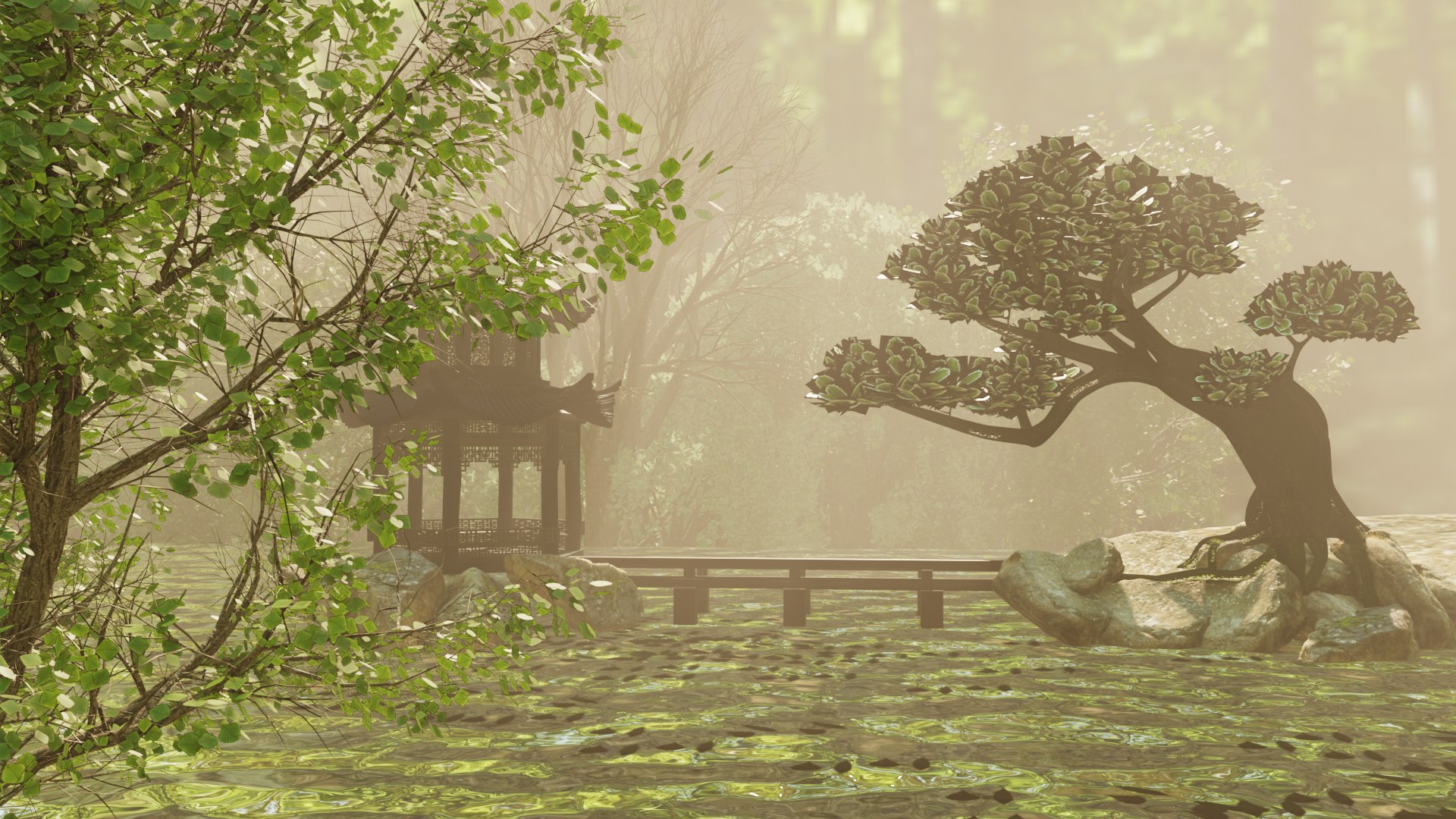 3D Scene Japanese Environment Tree PBR Assets Shrine Water - TurboSquid ...