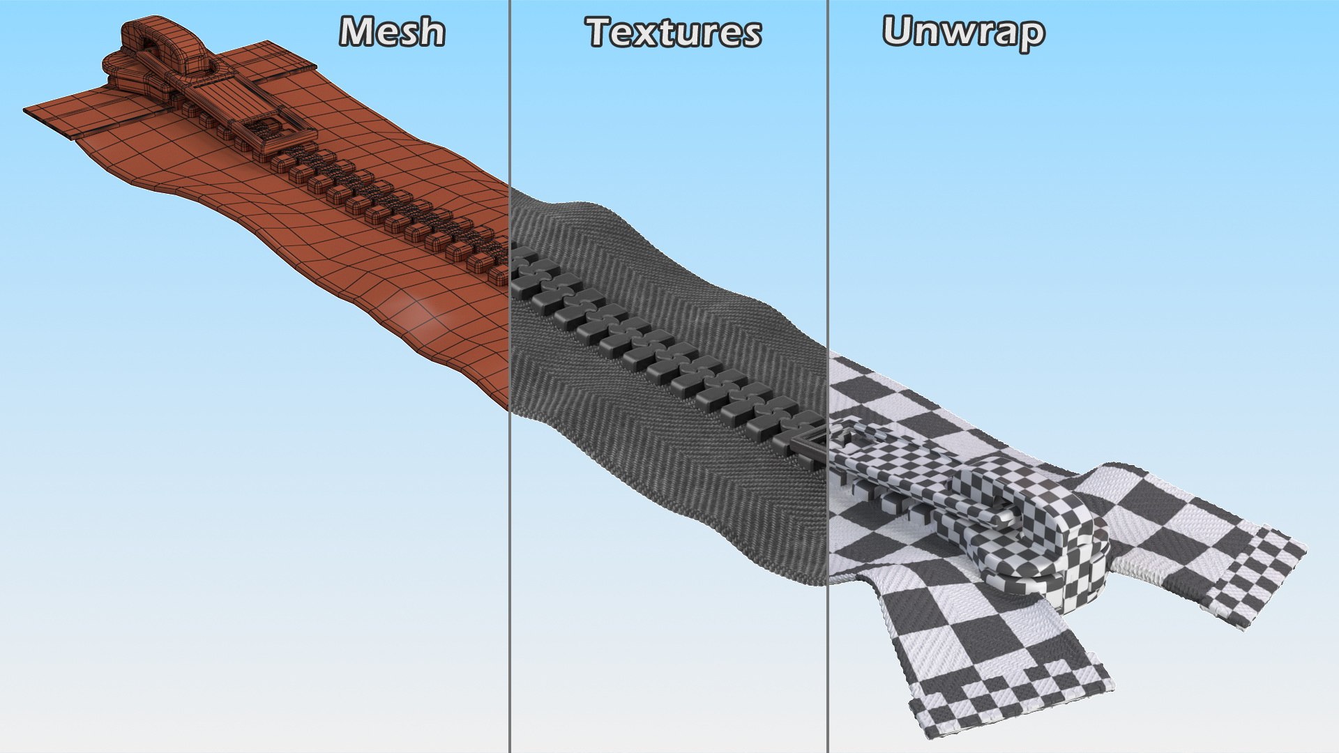 3D Two Way Zipper Closed Black Model - TurboSquid 1793883