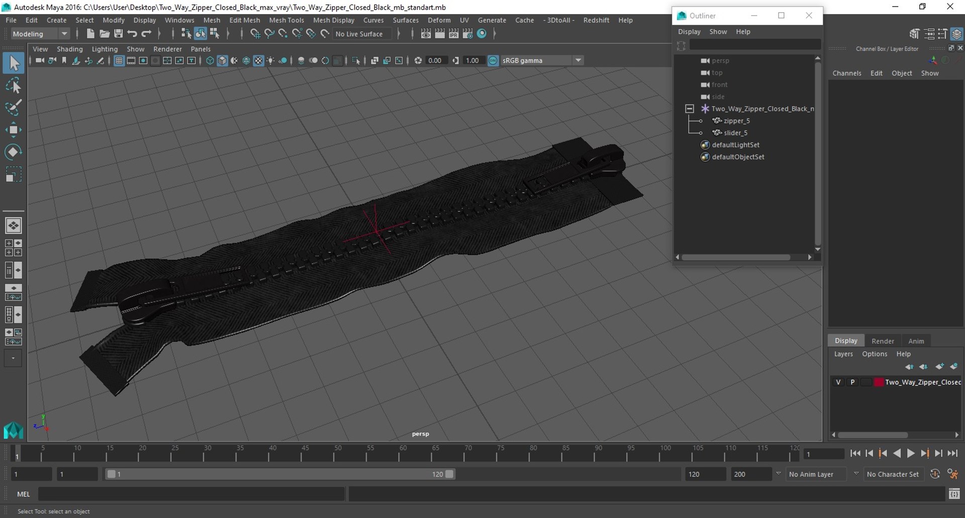 3D Two Way Zipper Closed Black model - TurboSquid 1793883
