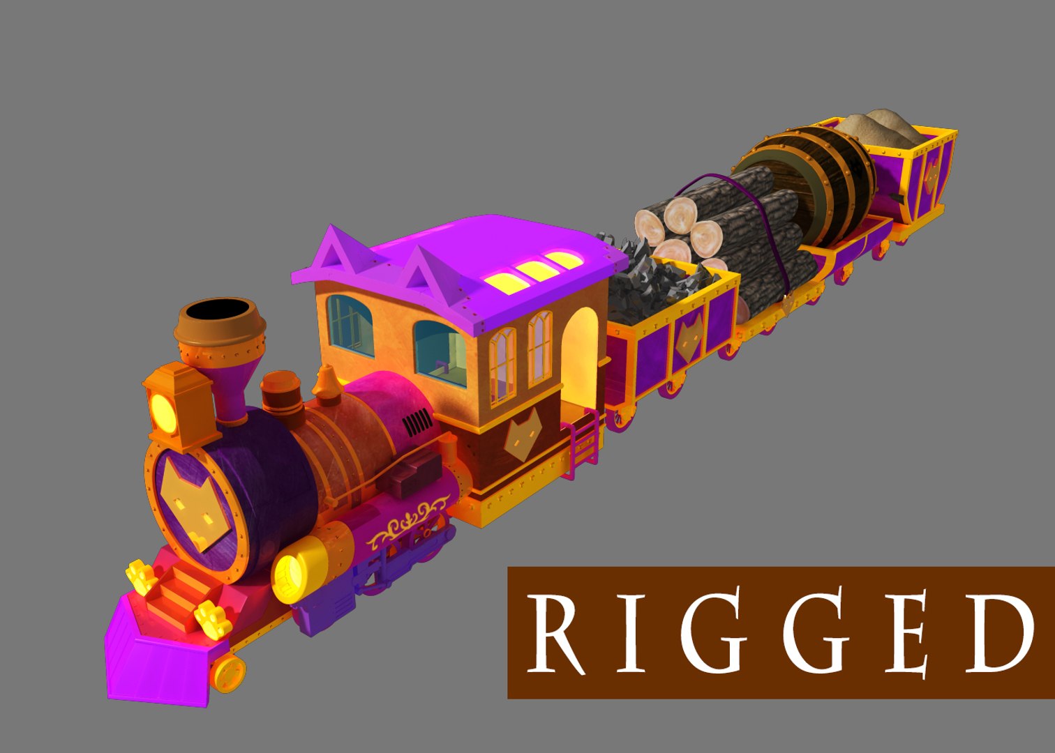 3d Model Of Cartoon Train Rigged