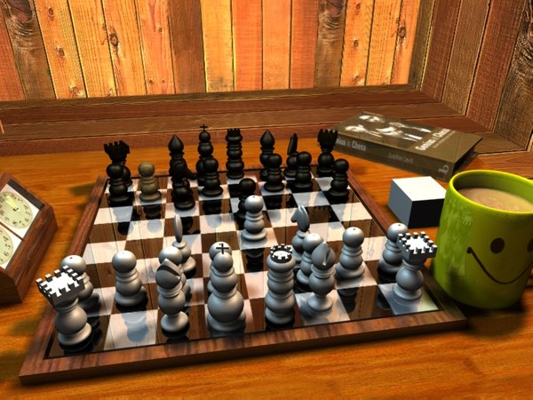 3ds pieces chess board
