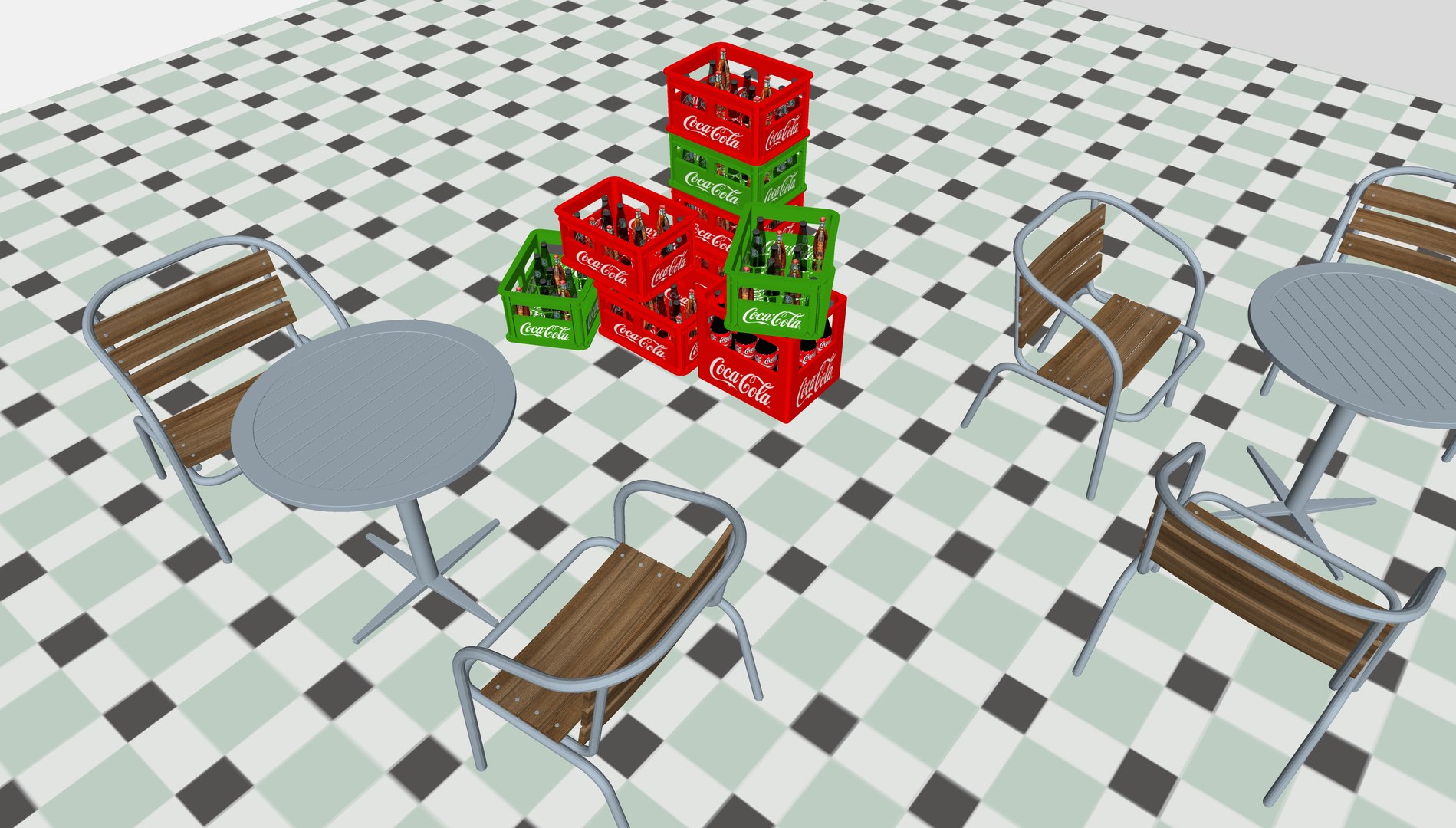Soda Storage Basket Large Stall Table And Chair Combination 3D Model ...