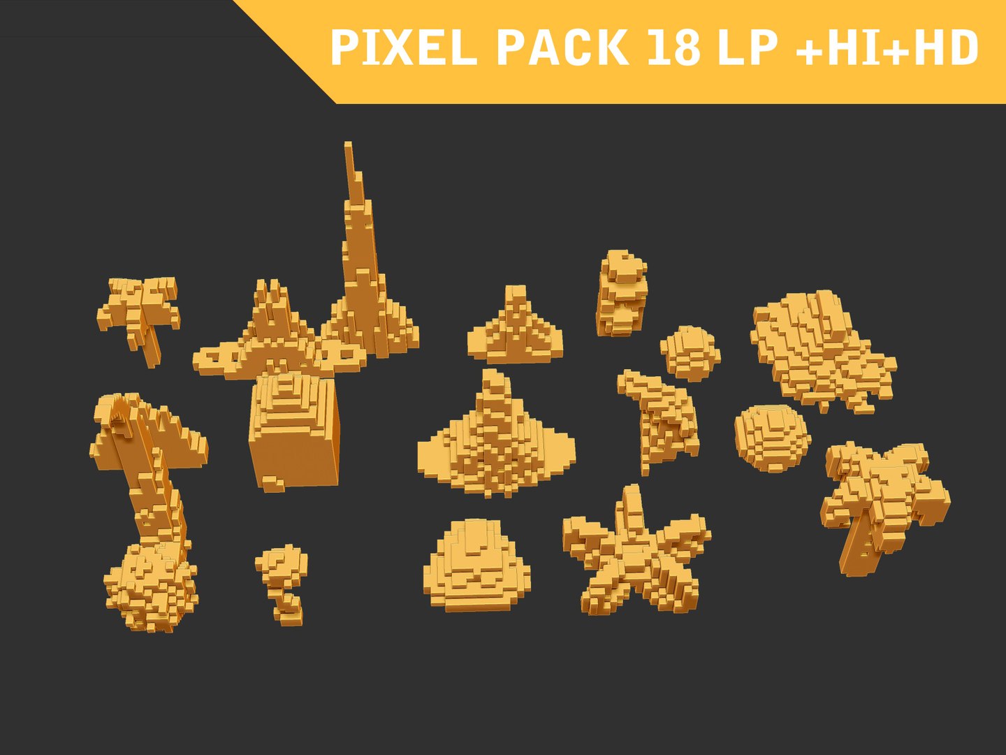 3d Abstract Pixel Art Pack Model