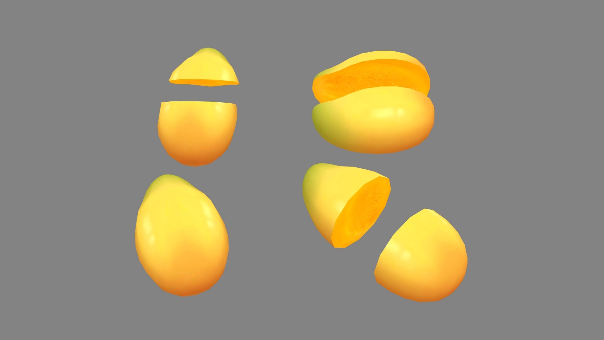 3D Cartoon Mango And Slice - TurboSquid 1932524