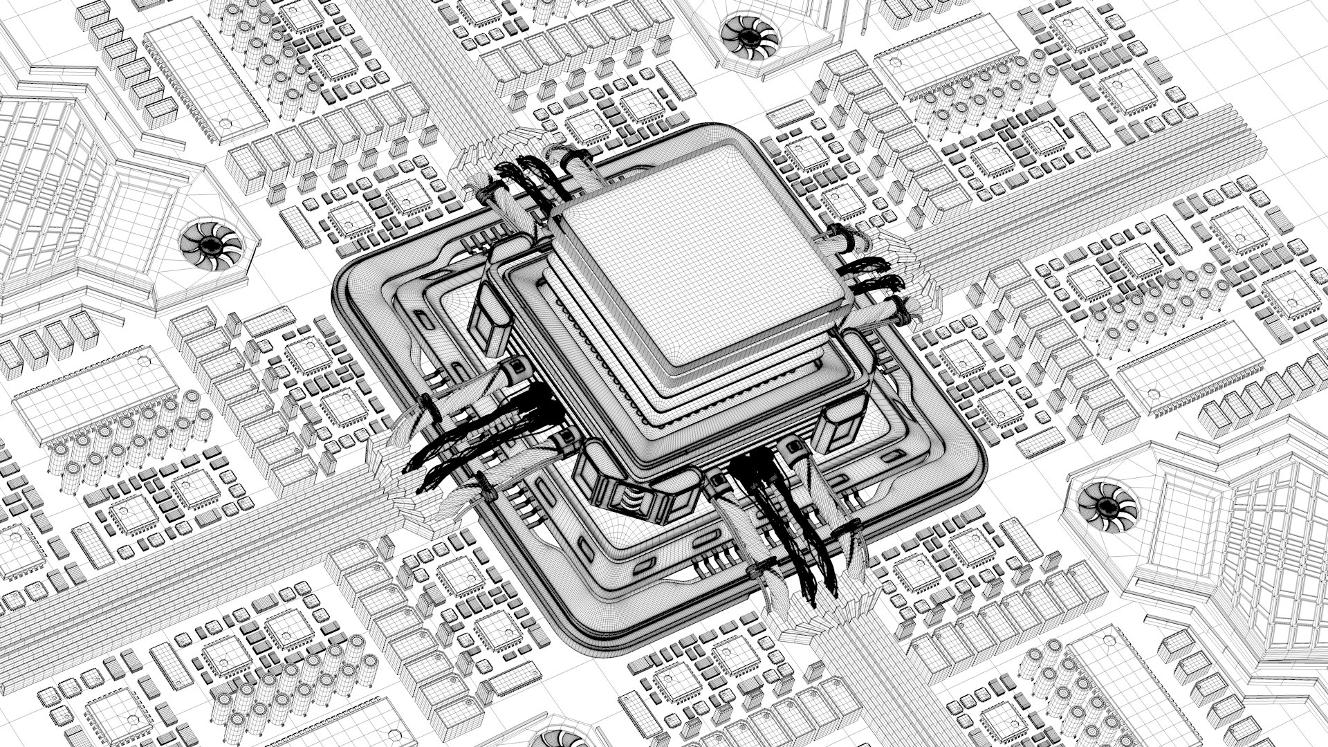 C4D Octane CPU Chip Core Capacitance Scifi Circuit Board 3D Model ...