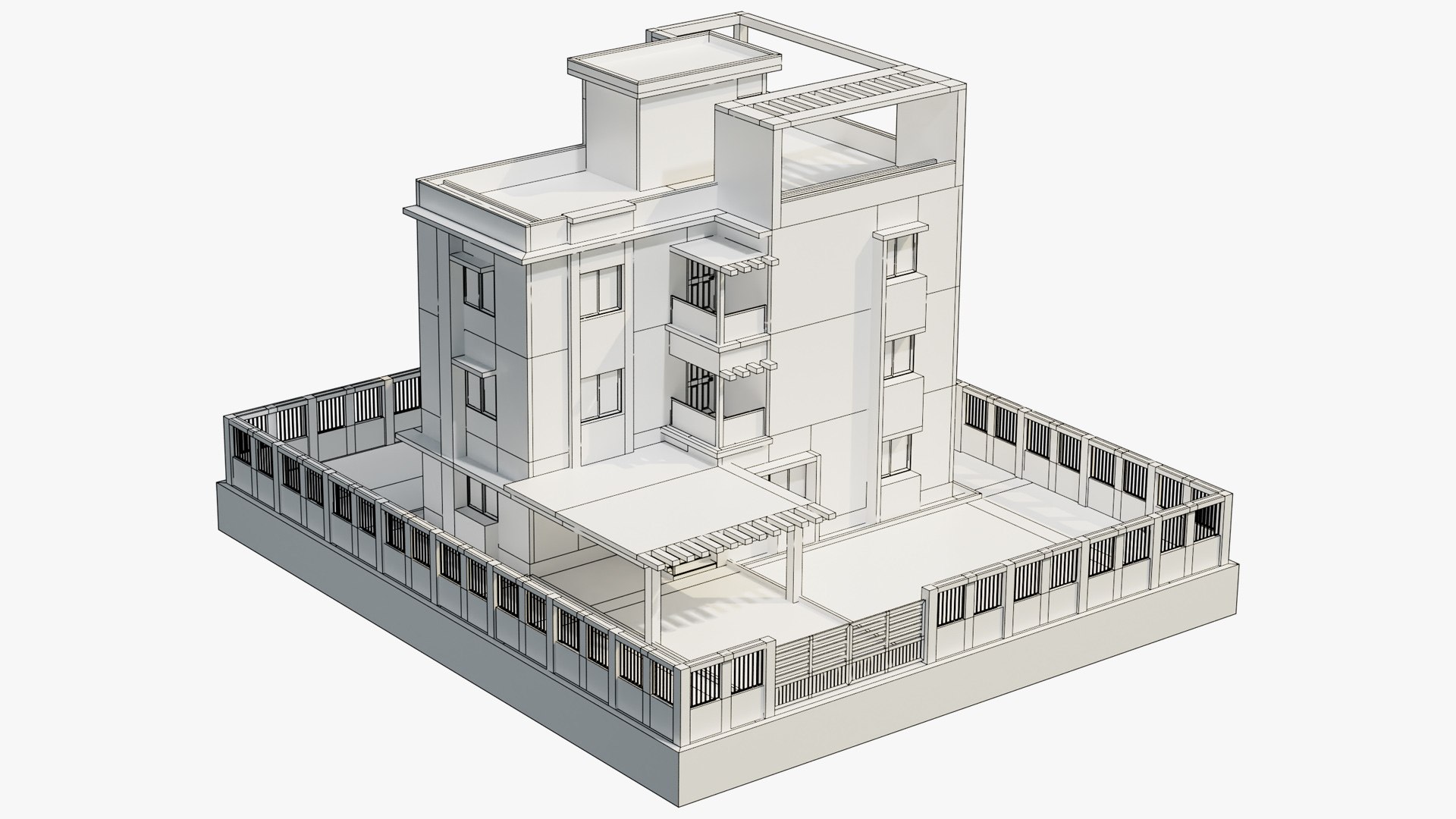 3D Three Storey House Model - TurboSquid 2238967