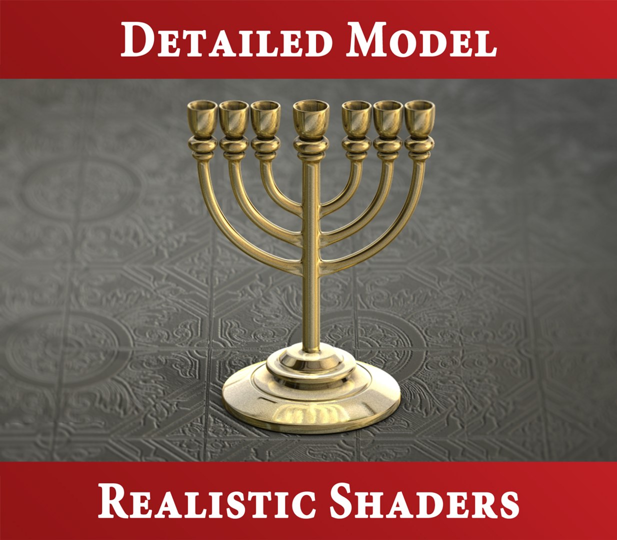 Golden Lampstand - Menorah 3d Model