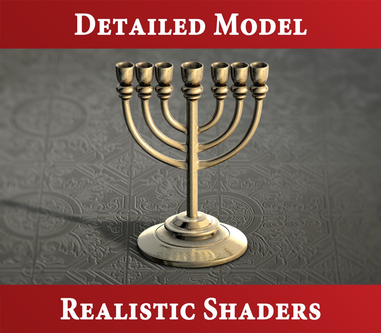 Golden Lampstand - Menorah 3d Model
