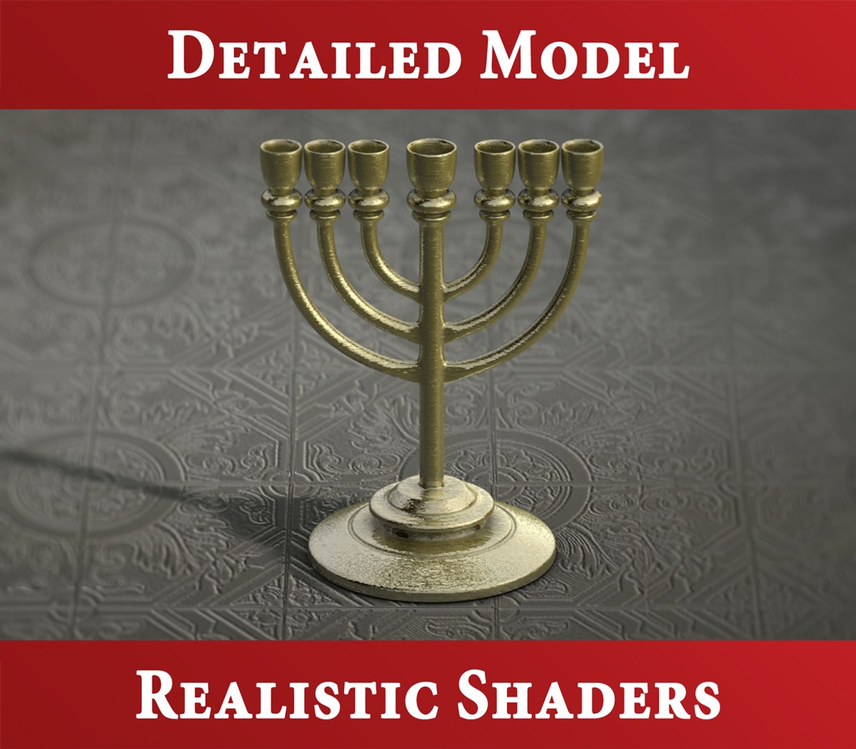 Golden Lampstand - Menorah 3d Model
