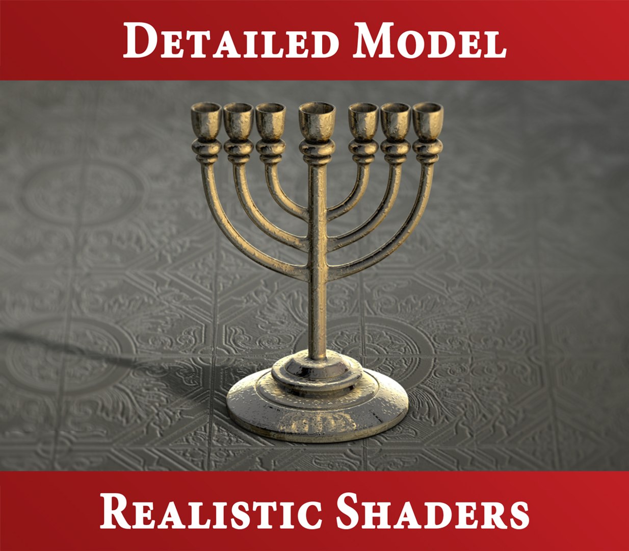 Golden Lampstand - Menorah 3d Model