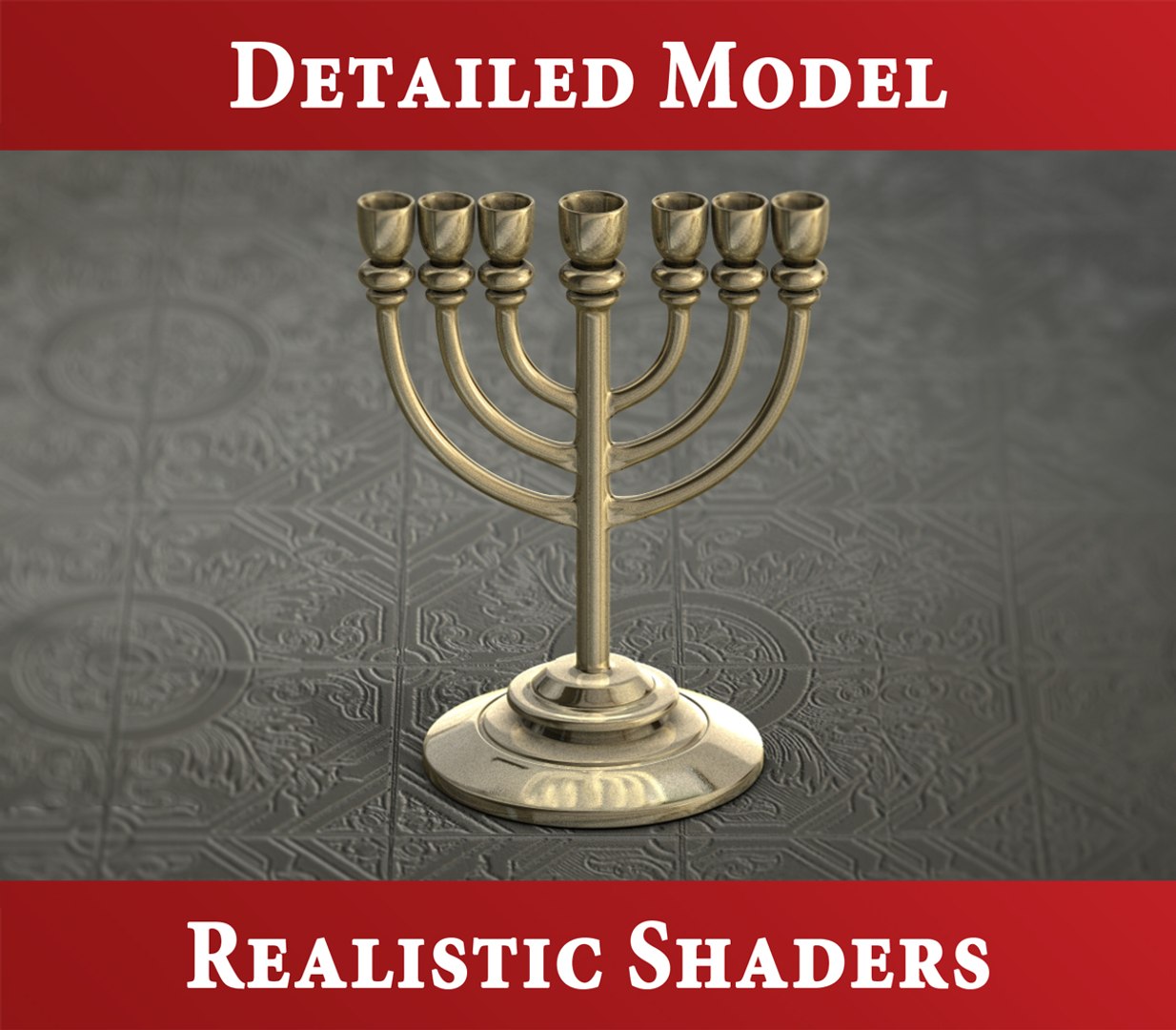 Golden Lampstand - Menorah 3d Model