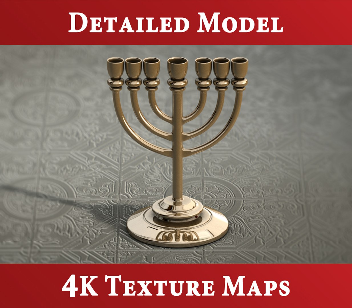 Golden Lampstand - Menorah 3d Model