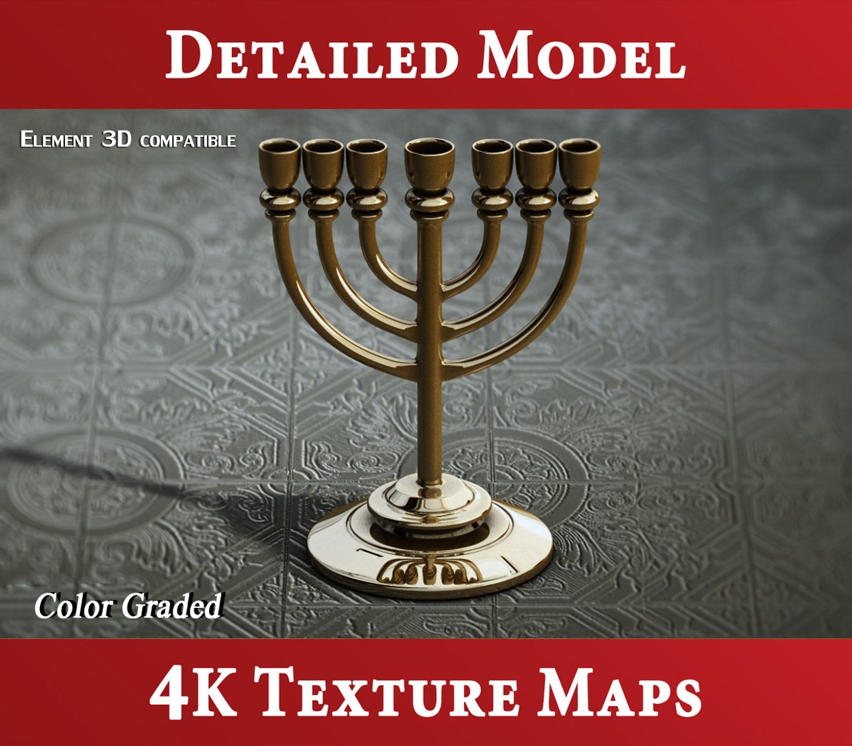 Golden Lampstand - Menorah 3d Model