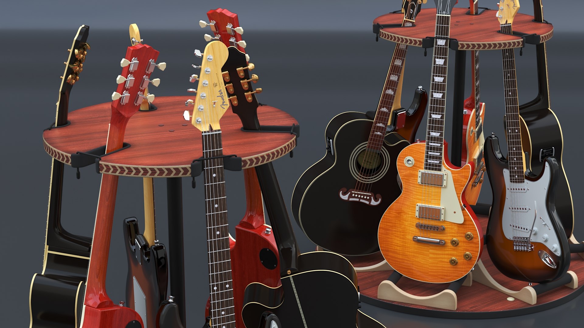 Guitars On Rotating Guitar Stand 3D - TurboSquid 2357166