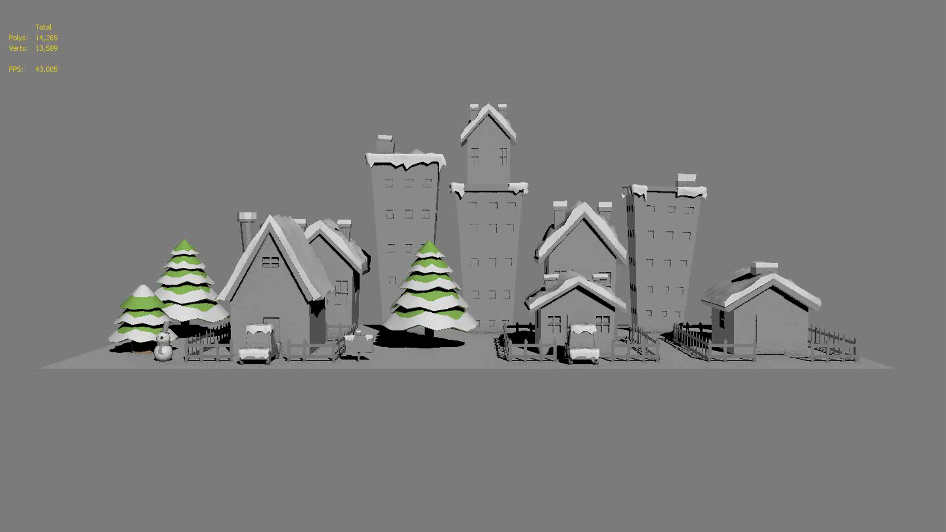 Low-poly Buildings Snow 3d Model