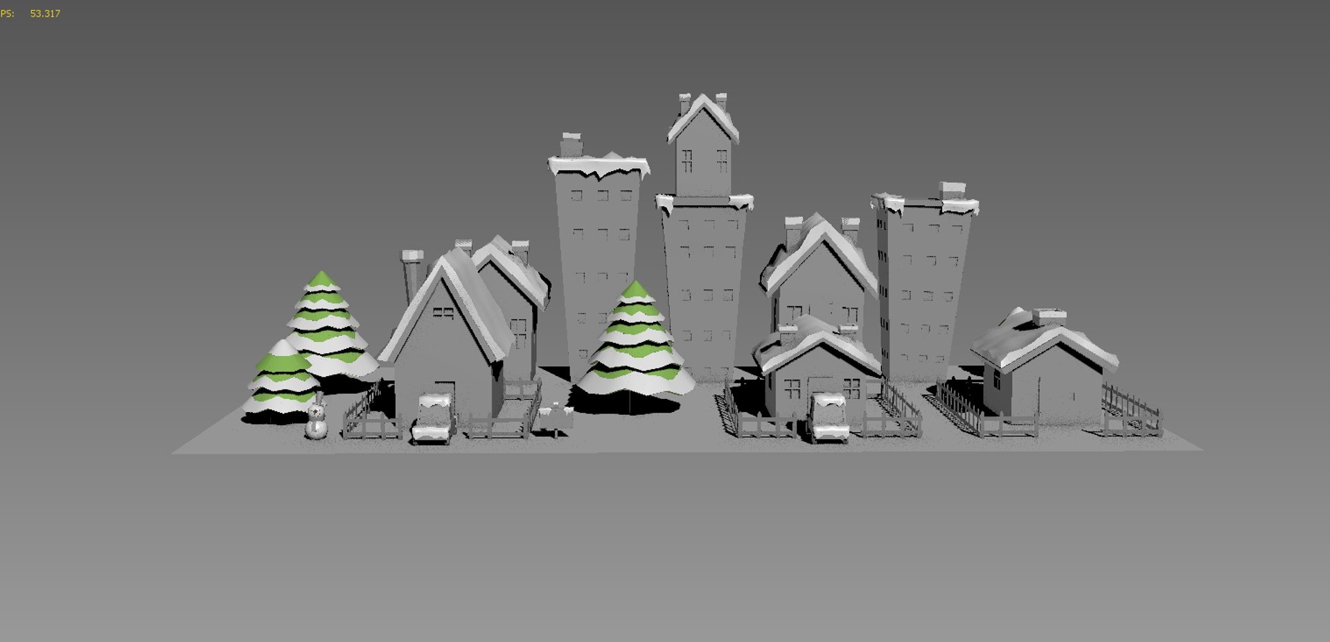 Low-poly Buildings Snow 3d Model