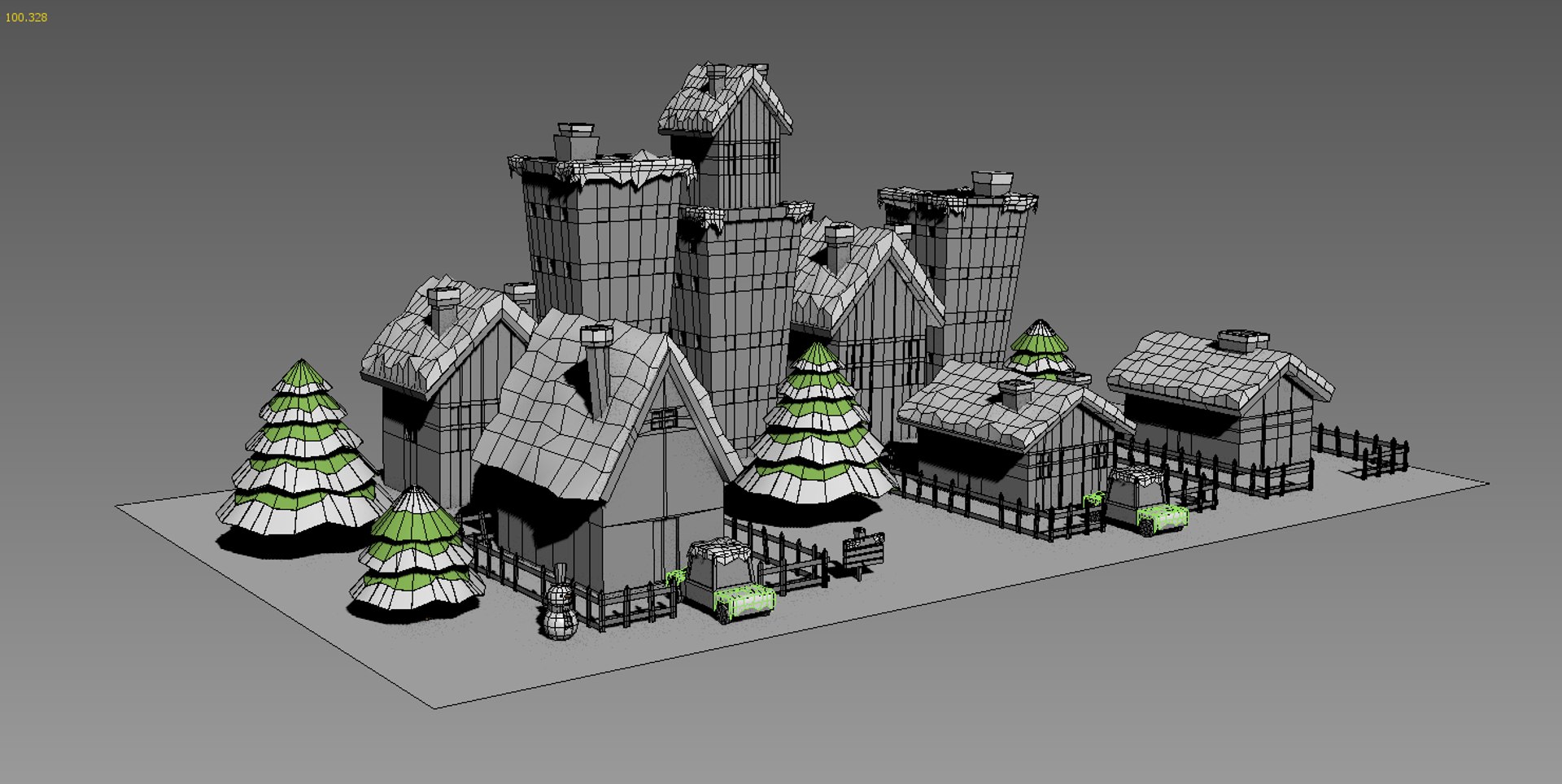 Low-poly Buildings Snow 3d Model