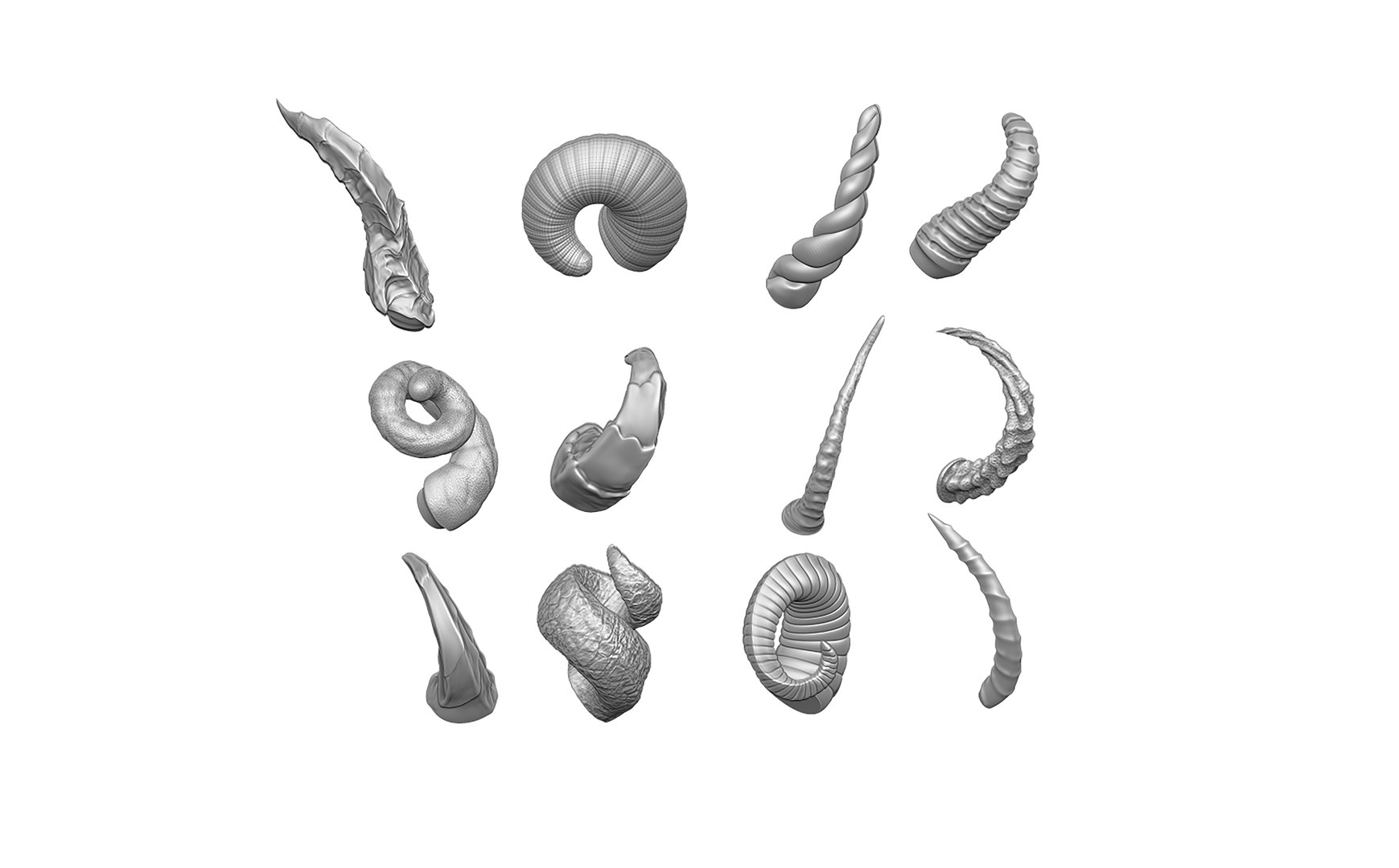 3D COLLECTION OF 3D MODELS OF HORNS 12 PCS - UNIQUE AND DETAILED ...