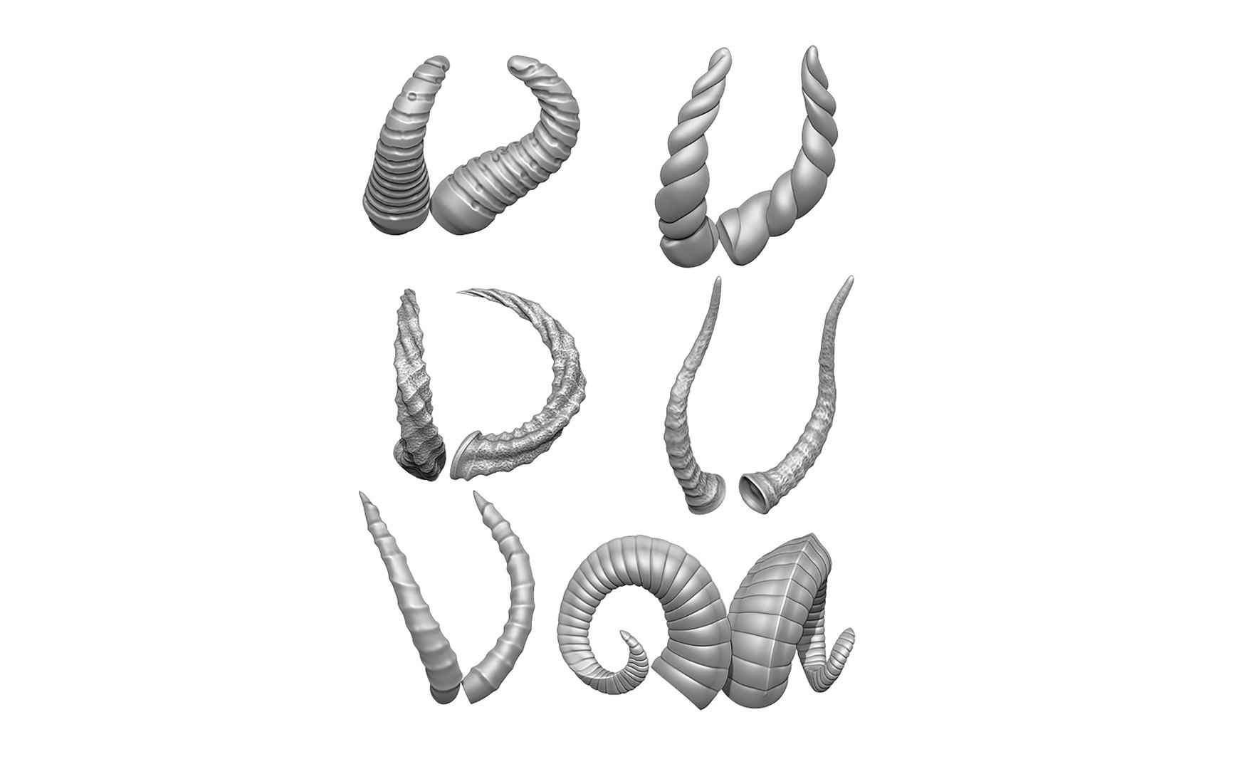3D COLLECTION OF 3D MODELS OF HORNS 12 PCS - UNIQUE AND DETAILED ...
