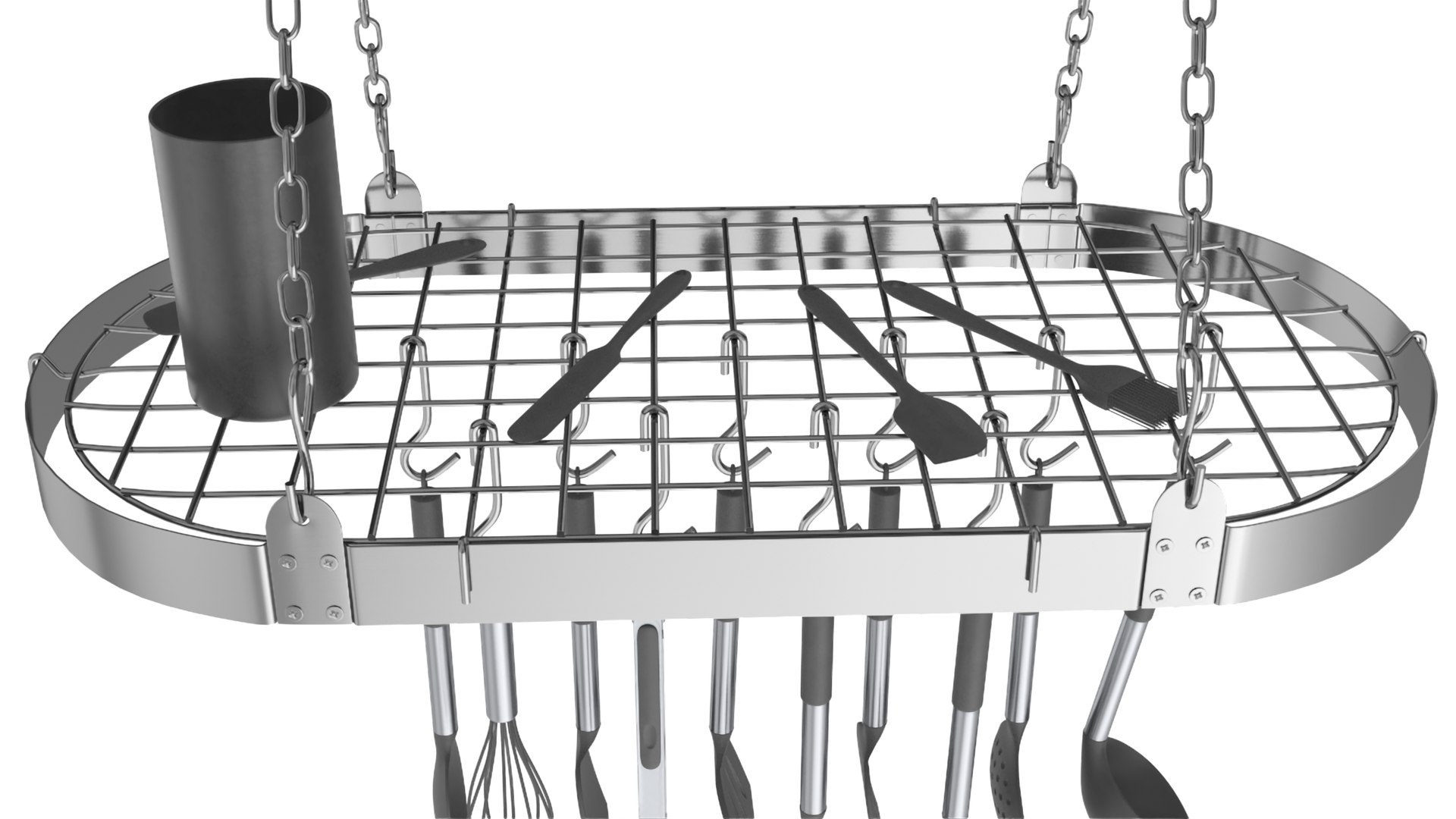 Hanging Pot Rack with Cooking Utensils 3D - TurboSquid 2156935