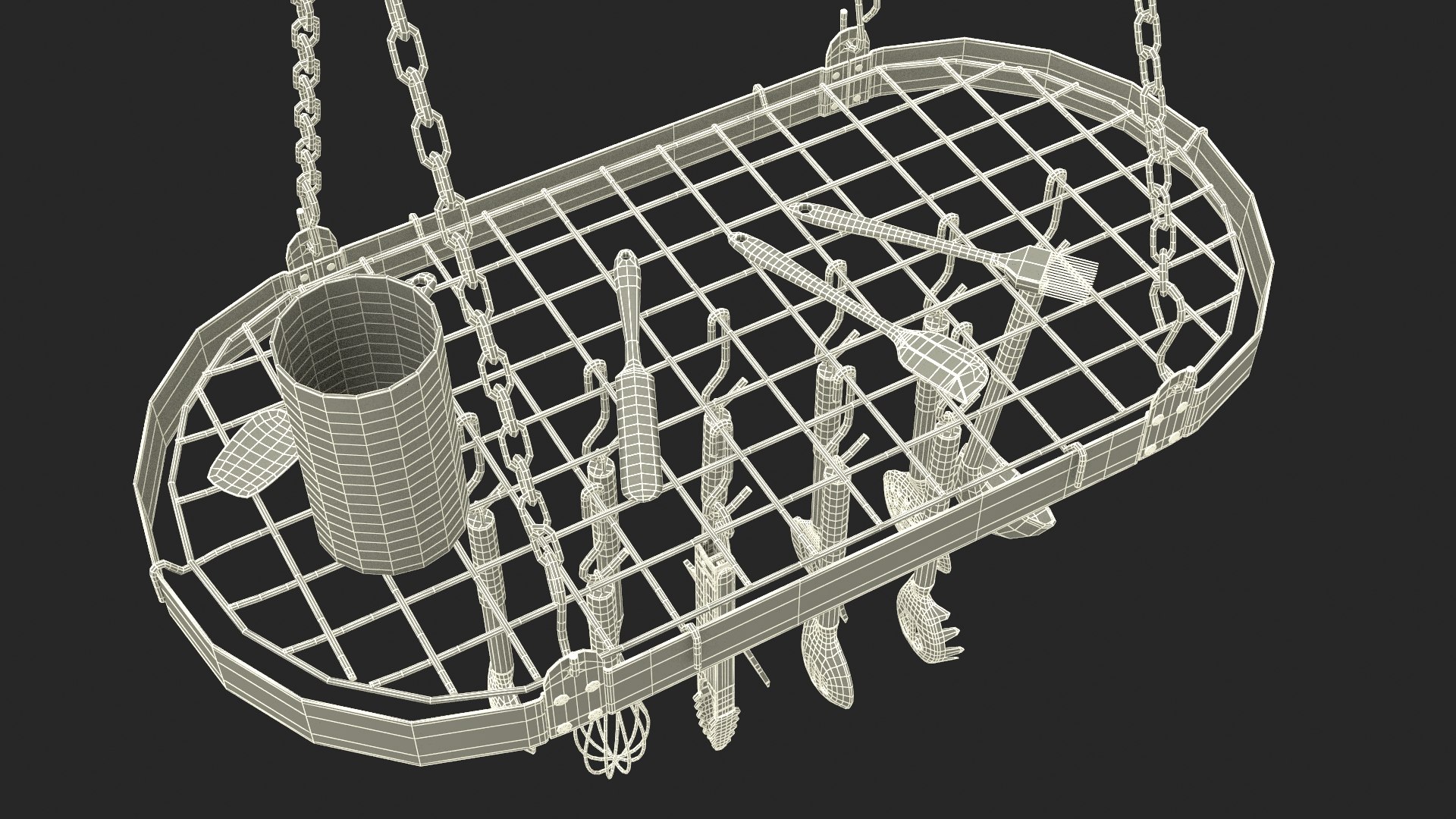 Hanging Pot Rack with Cooking Utensils 3D - TurboSquid 2156935