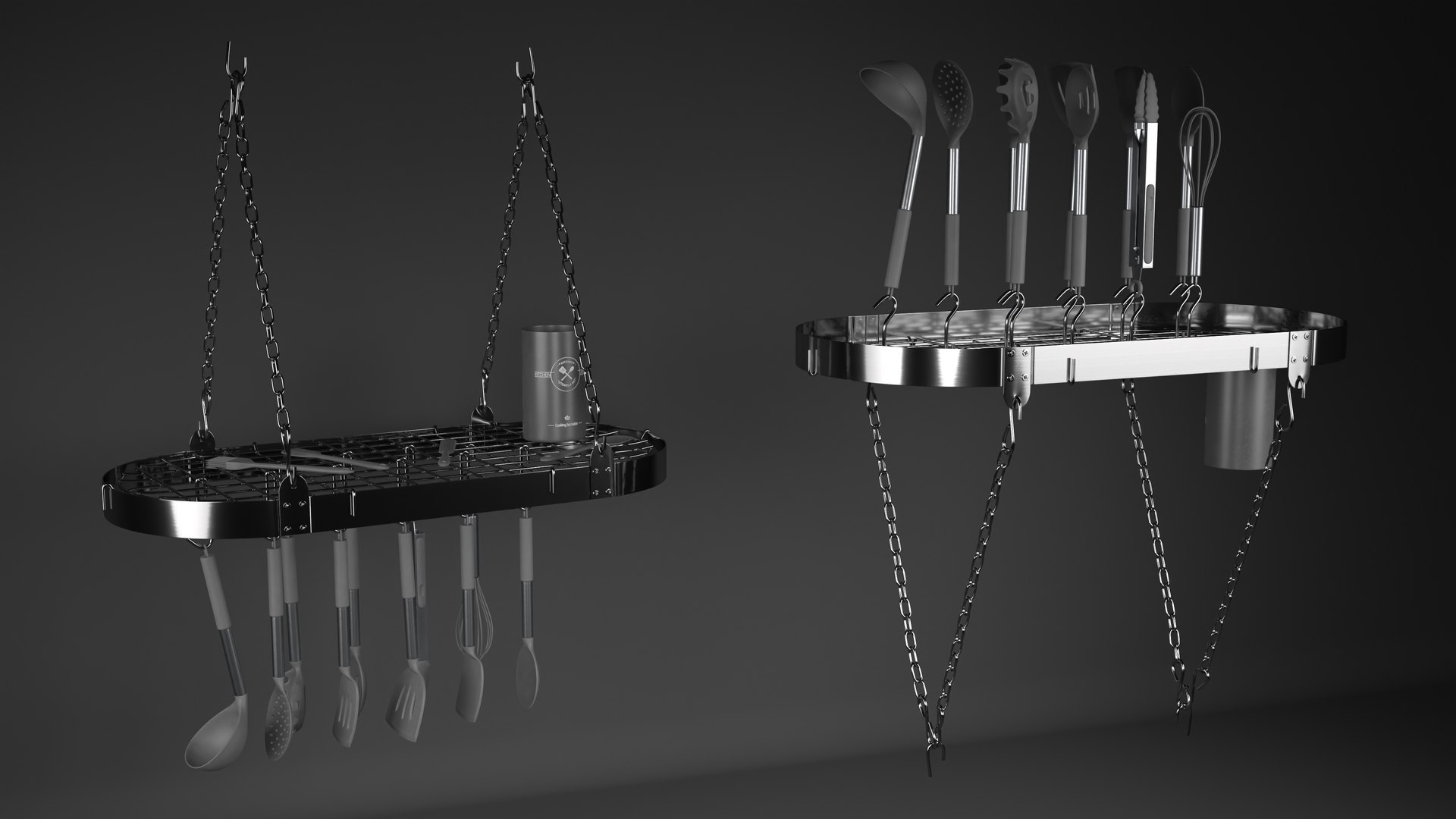 Hanging Pot Rack With Cooking Utensils 3D - TurboSquid 2156935