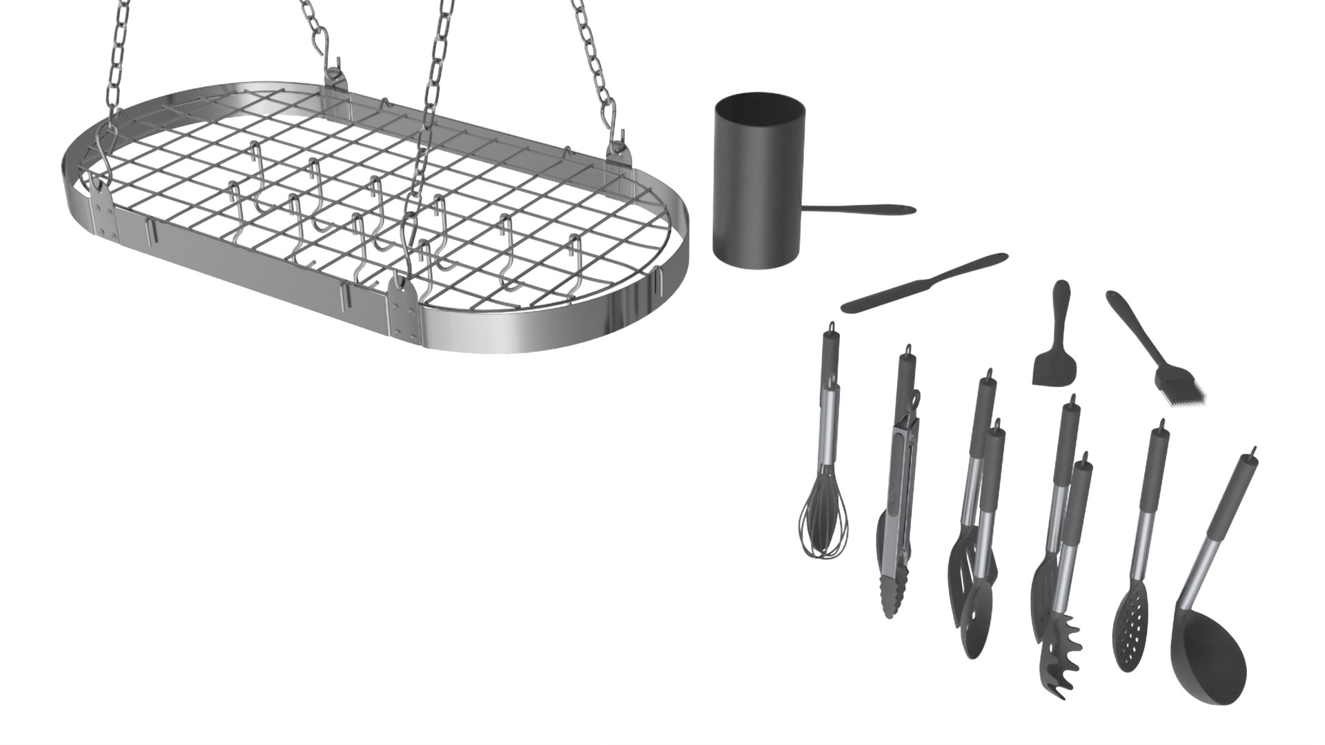 Hanging Pot Rack with Cooking Utensils 3D - TurboSquid 2156935