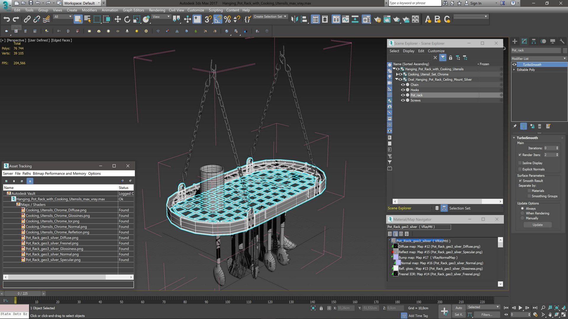 Hanging Pot Rack with Cooking Utensils 3D - TurboSquid 2156935
