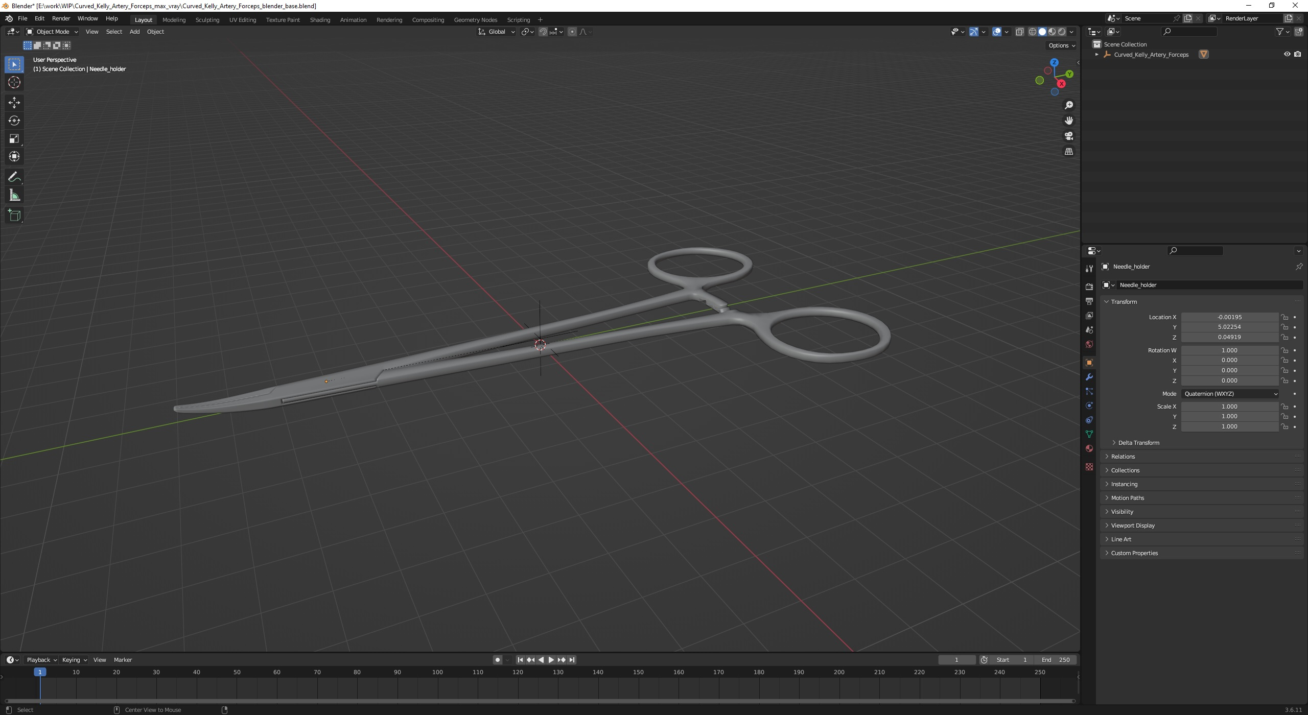3D модель Изогнутый артериальный зажим Келли - TurboSquid 2390535